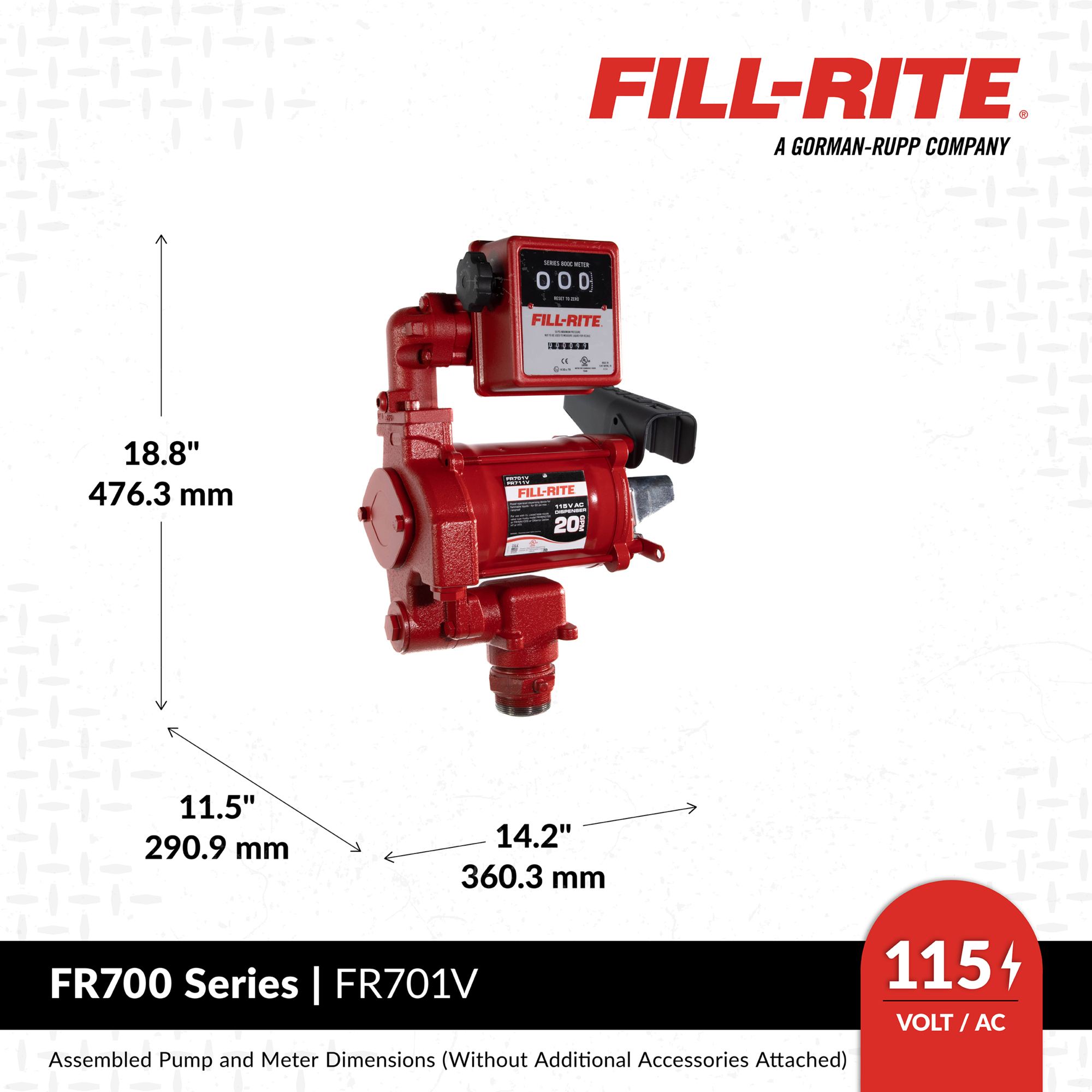 Fill-Rite Fuel Transfer Pump with Meter, 20 GPM, 115V AC, Model# FR701V ...