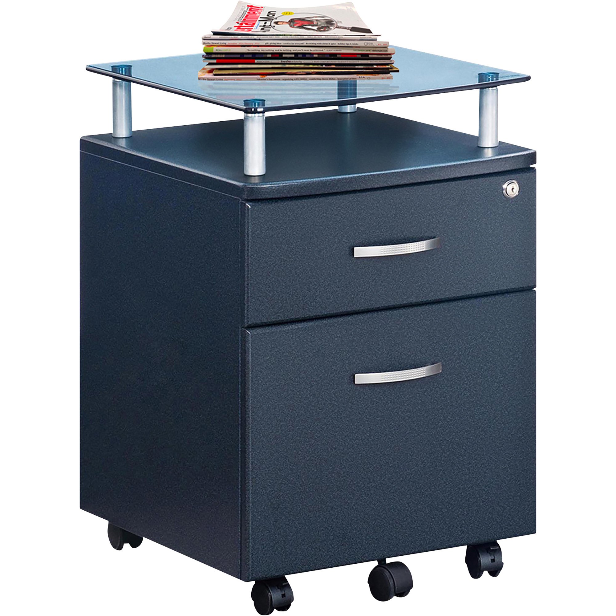 Techni Mobili Rolling Glass Top File Cabinet — Graphite, 16in.W x 16 1 ...