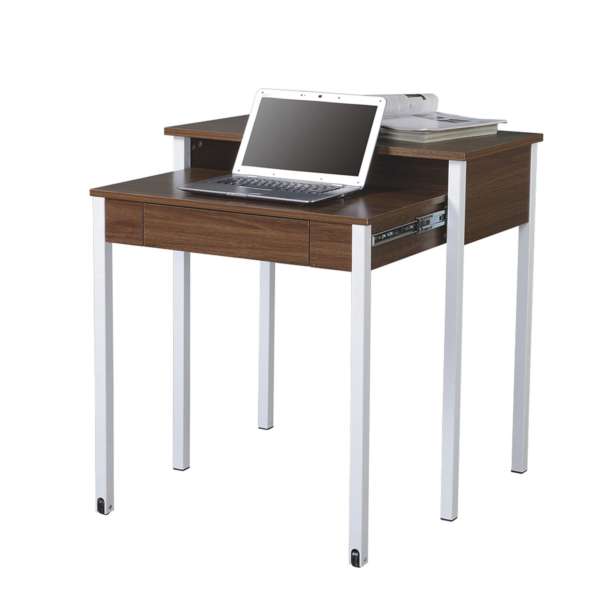 TechniMobili Compact Retractable Desk with Storage — Walnut, 17.72in.L ...