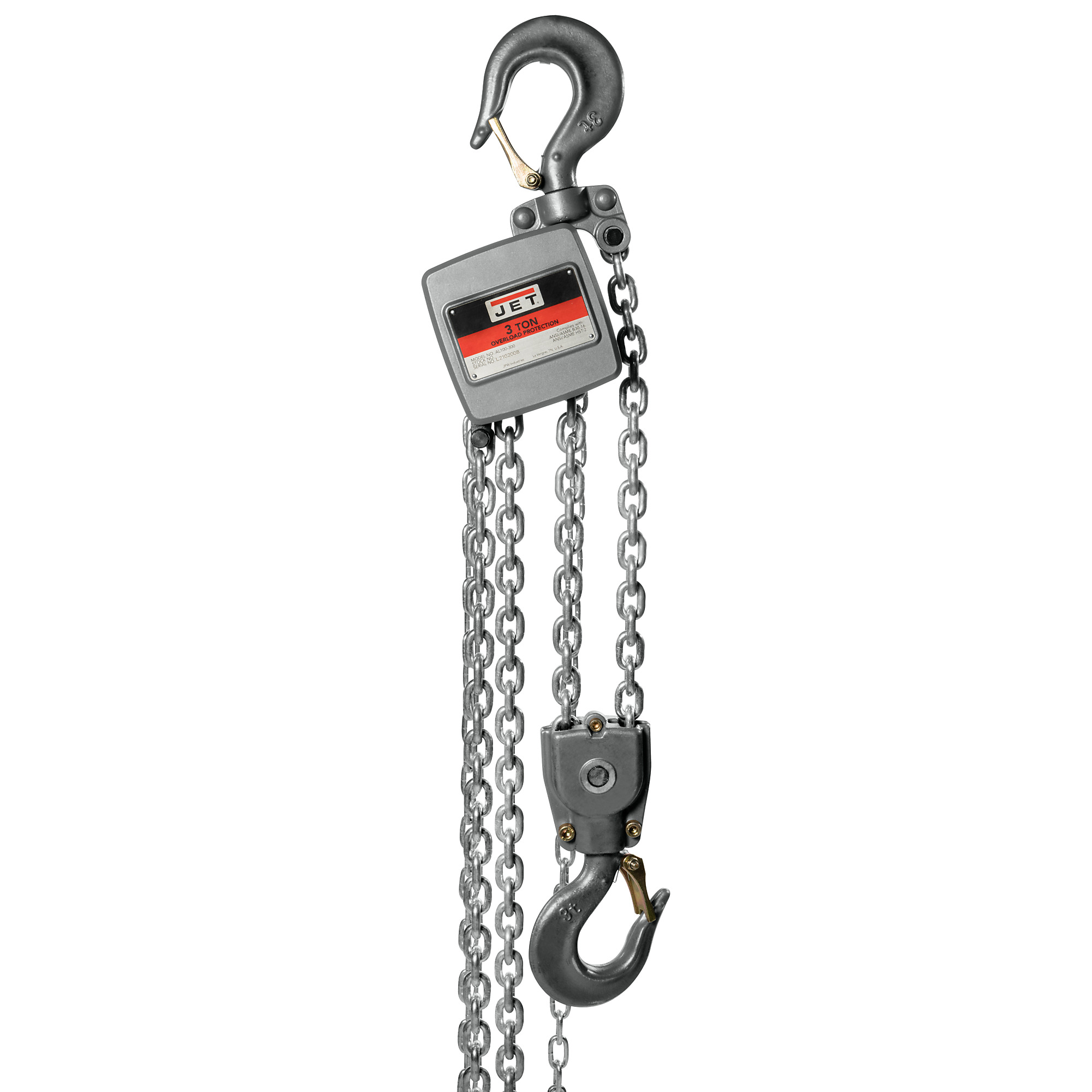JET AL100 Series Manual Chain Hoist, 3-Ton Capacity, 20ft. Lift, Model ...