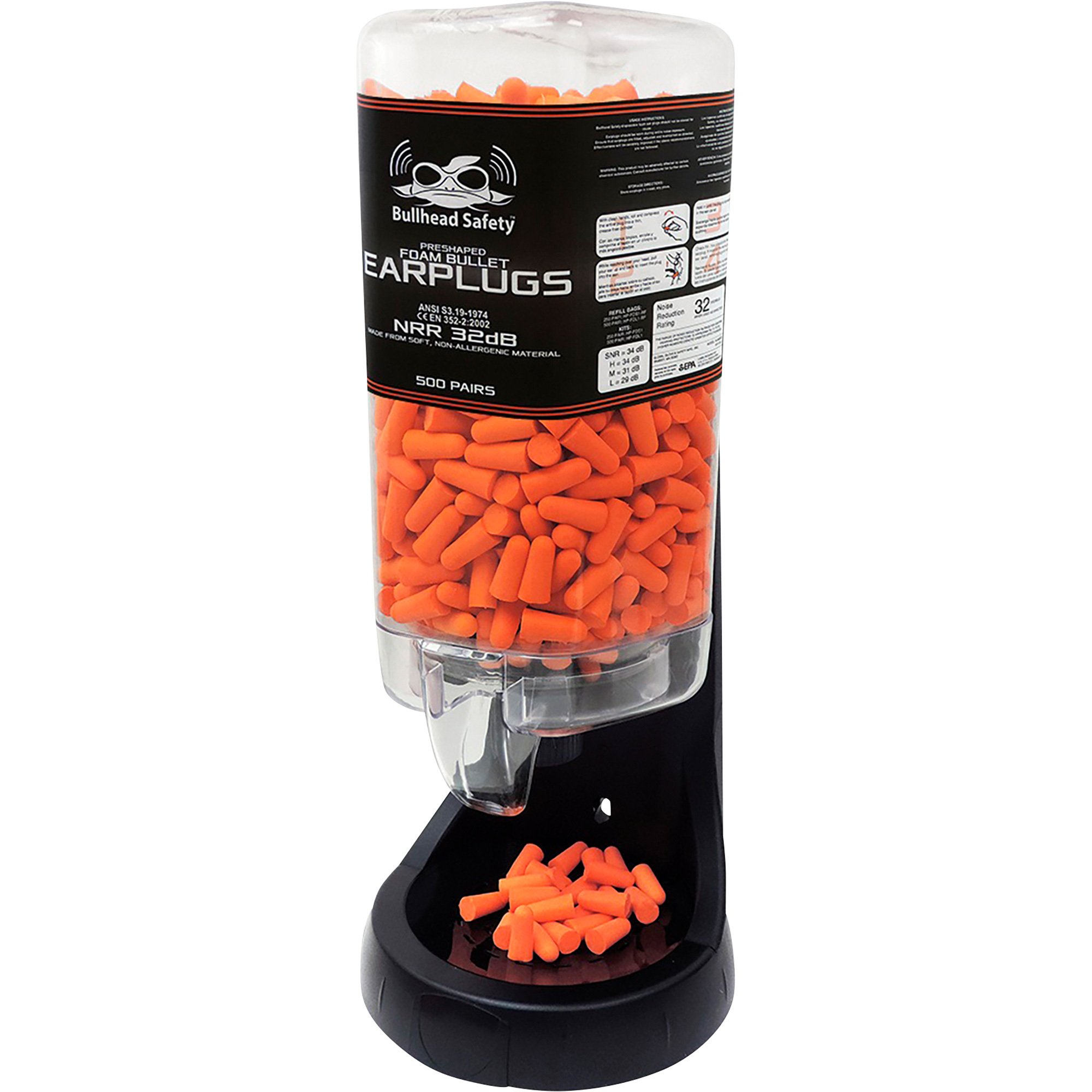Bullhead Safety Earplug Dispenser — 500 Pairs, PVC-Free PU, 32dB NRR ...