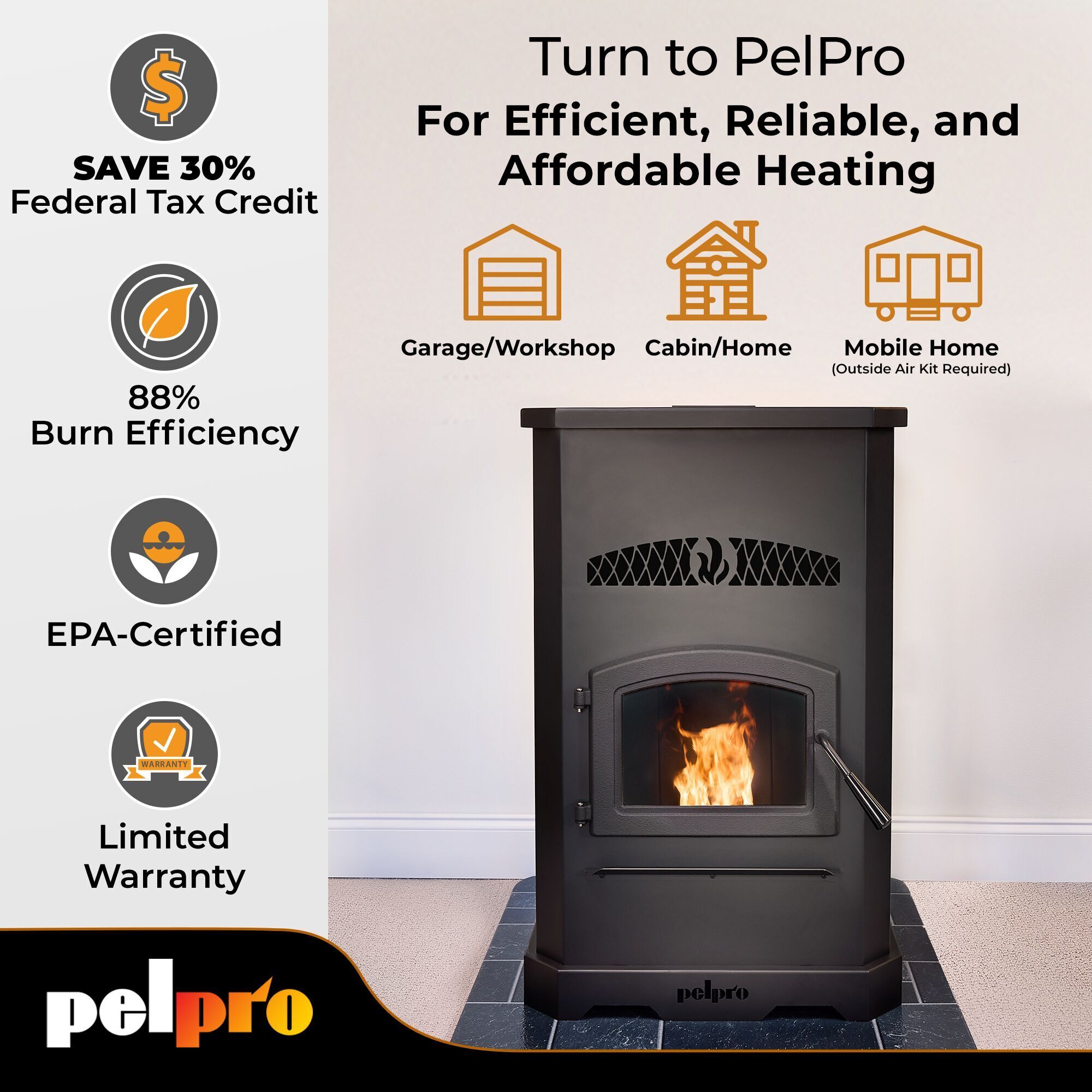 Hearth & Home Technologies PelPro Pellet Stove, 49,200 BTU, Model ...