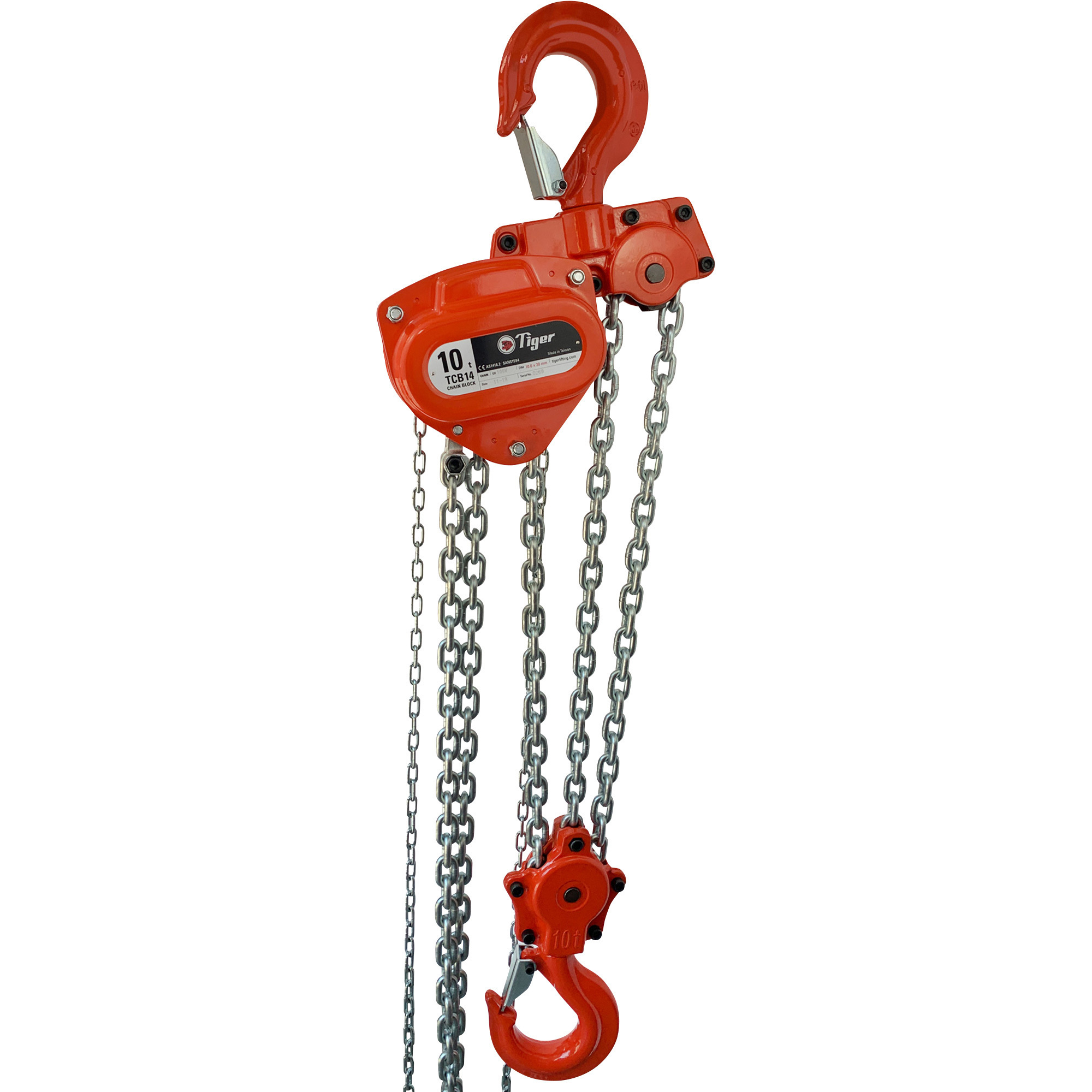 Tiger TCB Premium Series Hand Chain Hoist, 22,000-Lb. Capacity, 20ft ...