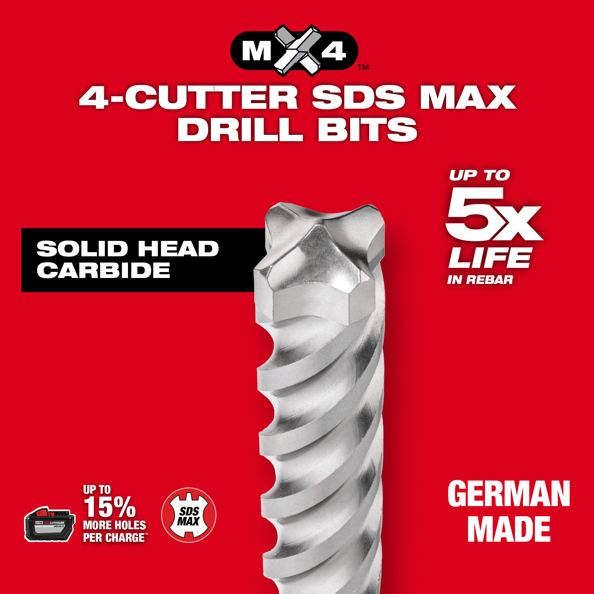 Milwaukee MX4 4-Cutter Drill Bit, 1 1/2in. x 18in. x 23in., Model# 48 ...