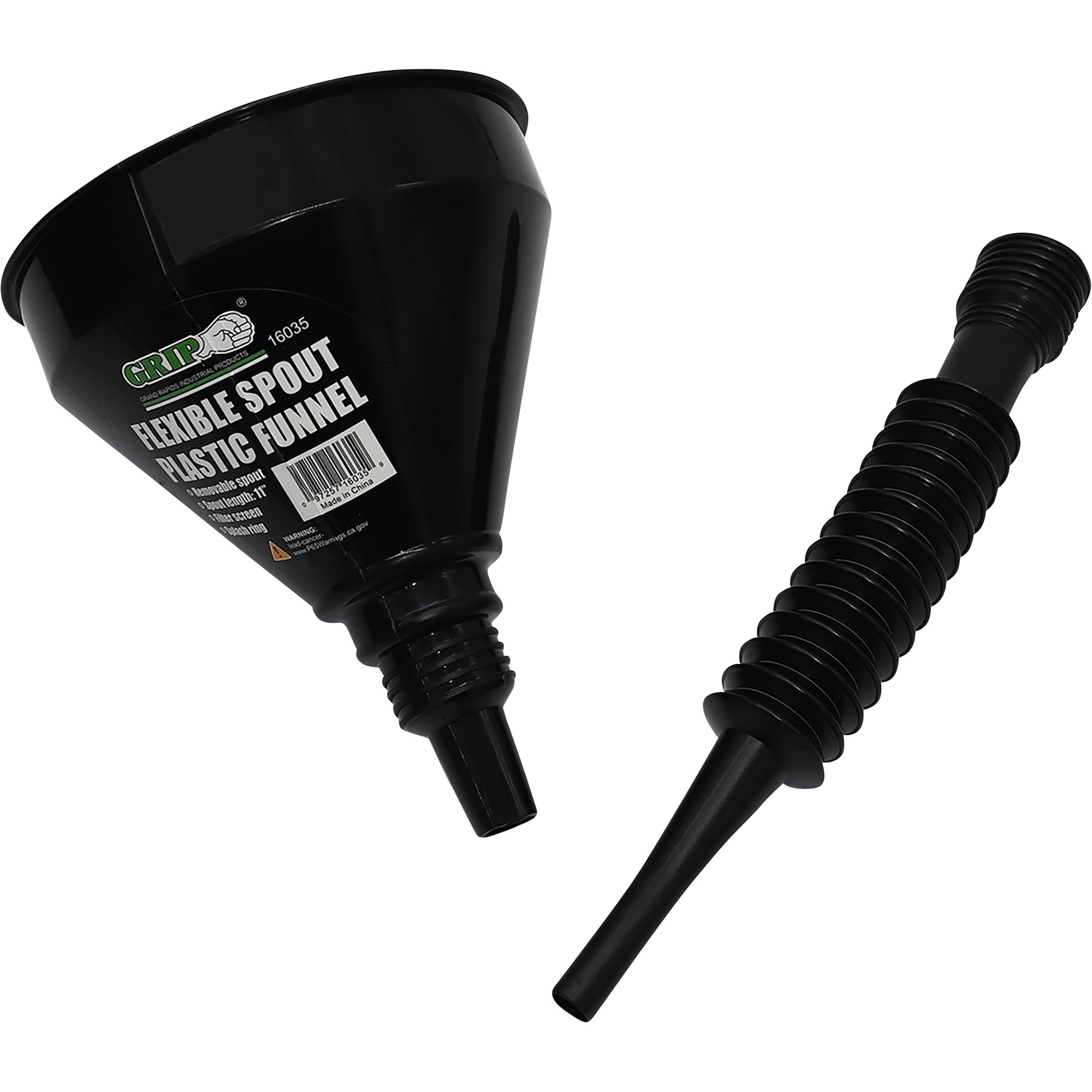 Grip On Plastic Funnel with Removable Spout — 11in.L Spout, Model ...