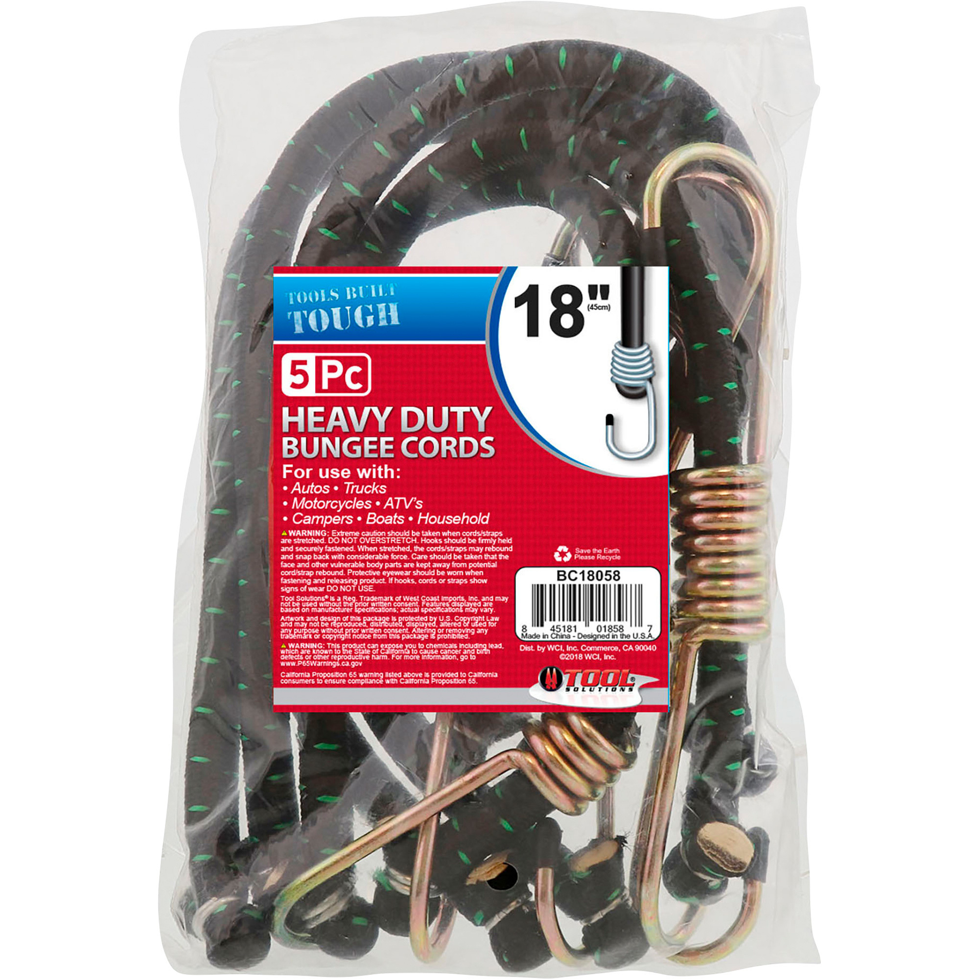Tool Solutions 18in. Bungee Cords, 5-Pc. Set, Black | Northern Tool