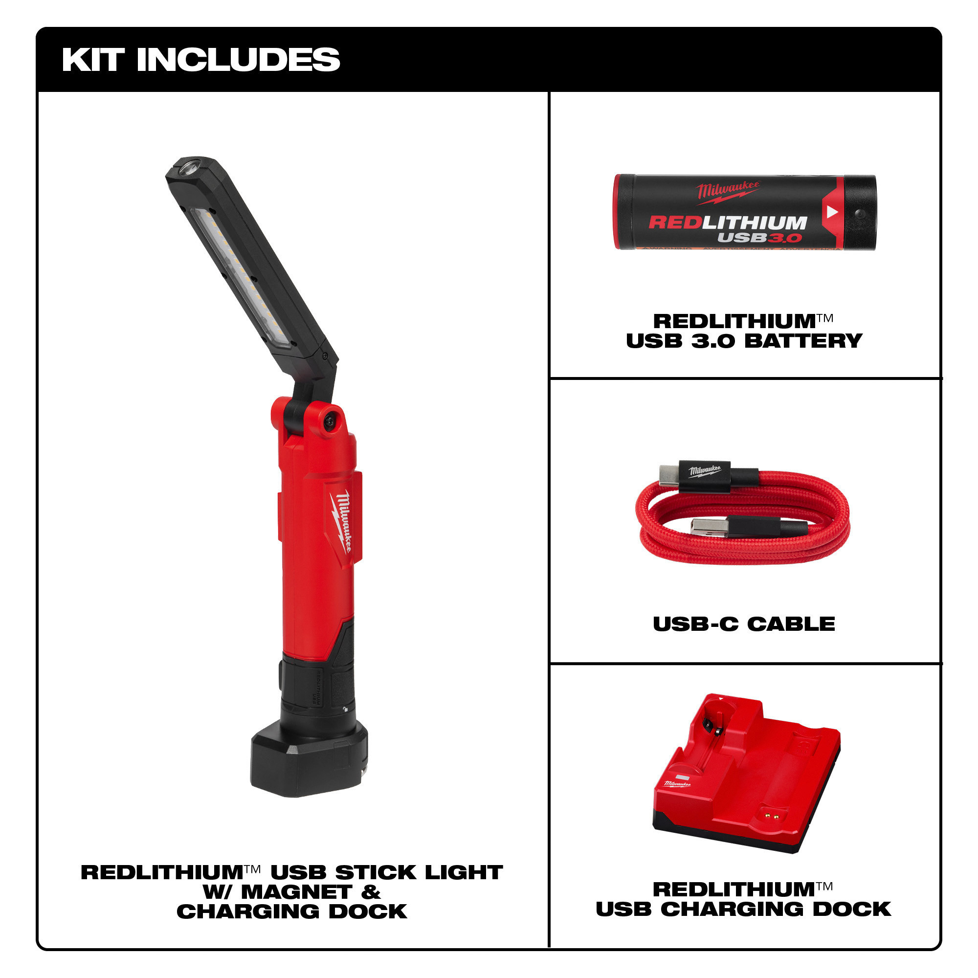 Milwaukee REDLITHIUM USB Stick Light Kit, 550 Lumens, Model# 2128-22 ...