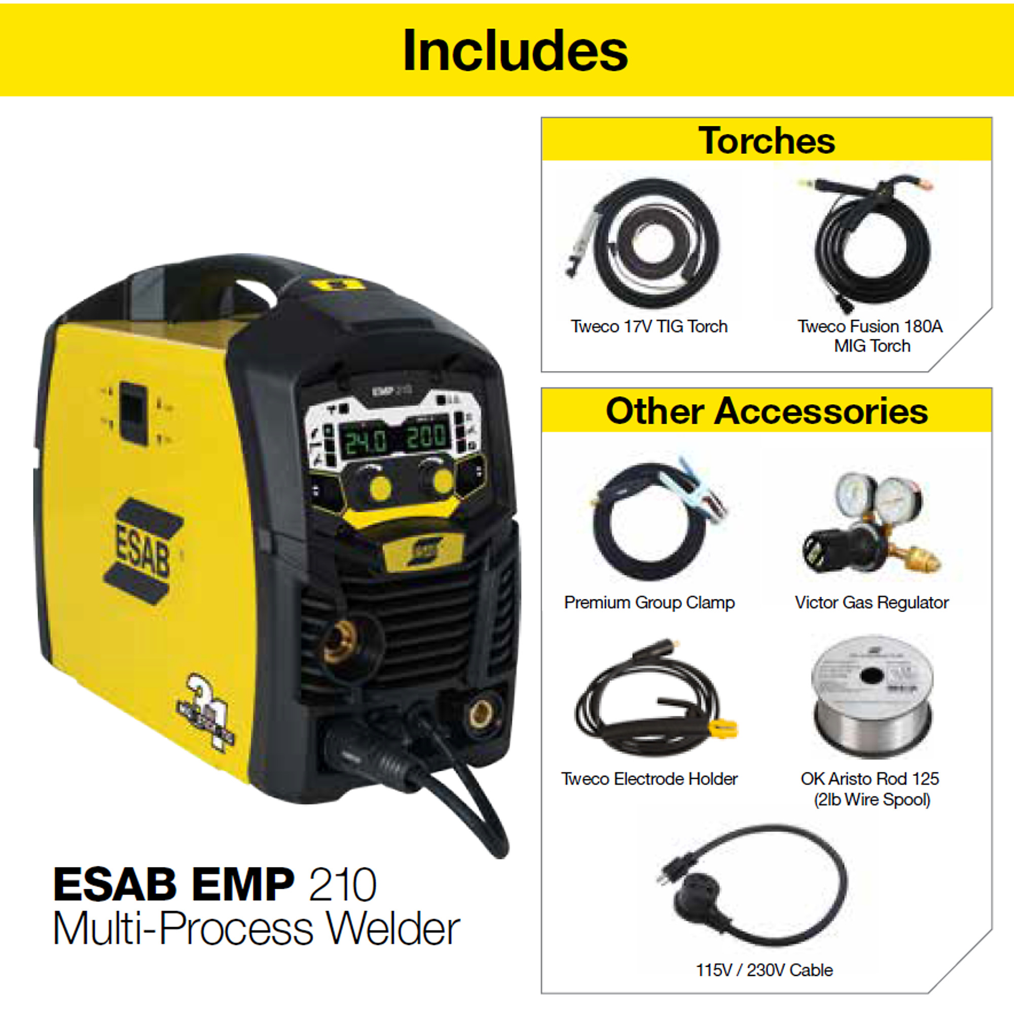 ESAB Rebel EMP 210, Dual Voltage, 200 Amp MIG Welder/Multiprocess ...