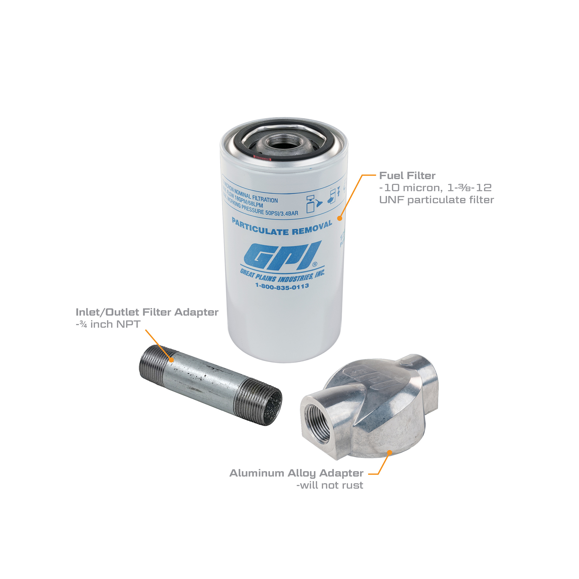 GPI 18 GPM, 10 Micron Particulate Filter Kit with 3/4-inch NPT Aluminum ...