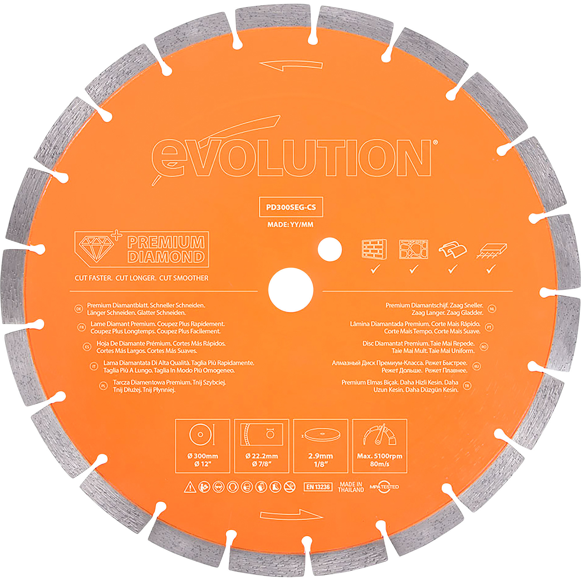 Evolution Premium Diamond Blade, 12in., 1in. Arbor, Model# PD300SEG-CS ...