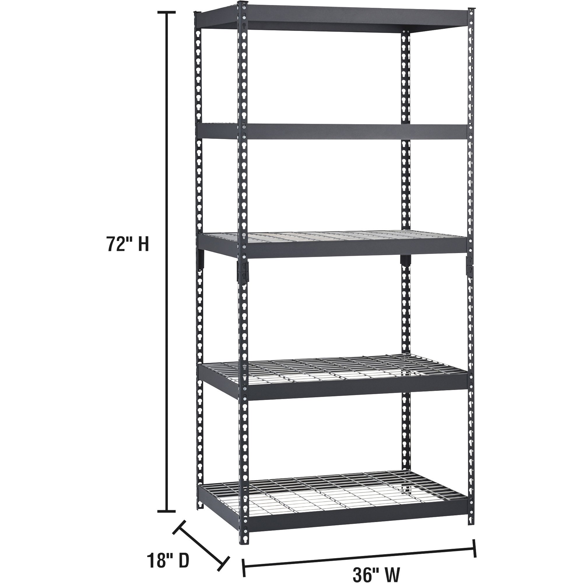 Edsal 36in.W x 18in.D x 72in.H 5-Tier Steel Wire Shelving Rack, Model ...