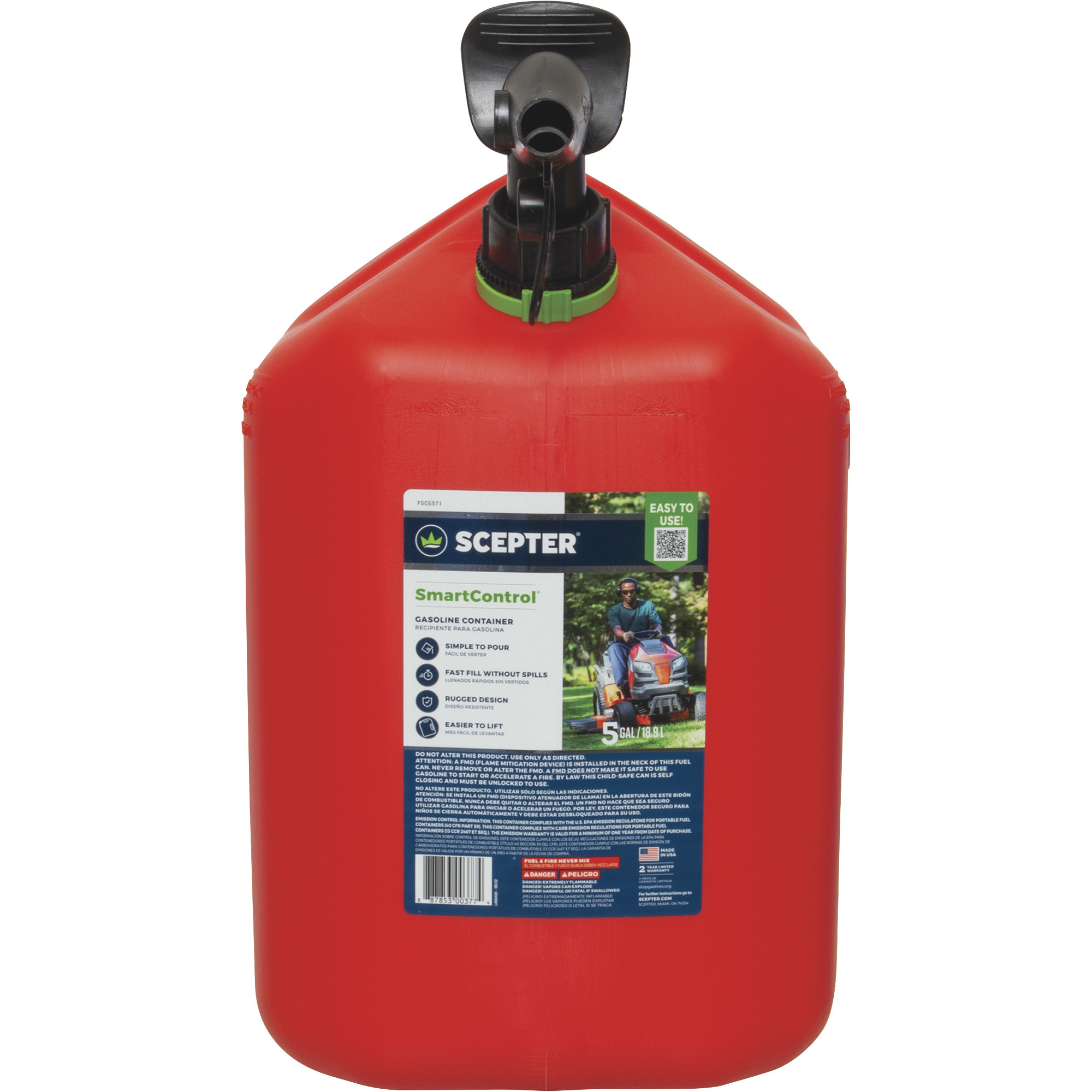 Scepter Gas Can with SmartControl Spout, 5 Gallons, Red, Model# FSCG571 | Northern Tool