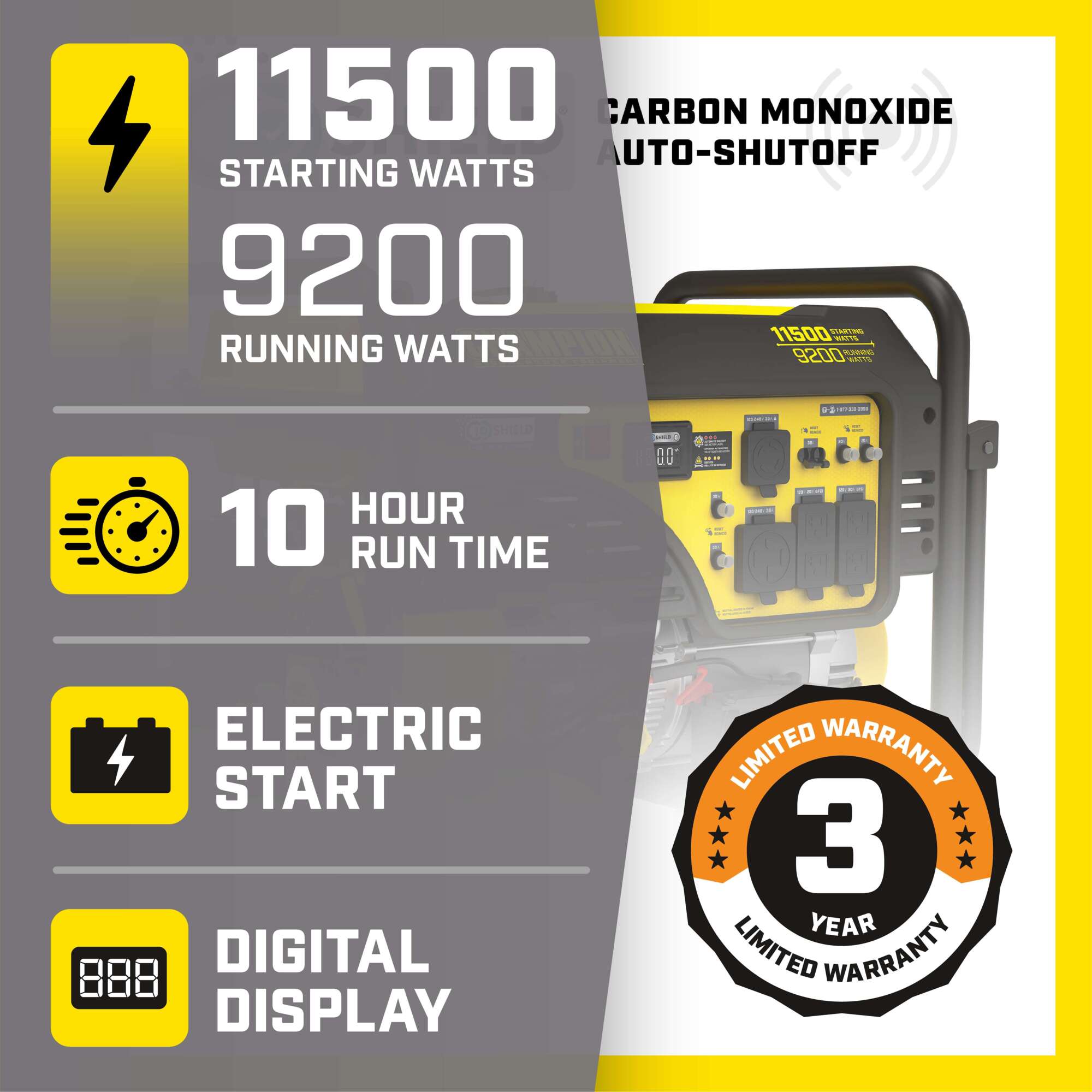 Champion Power Equipment, 11500/9200w Electric Start Generator CO ...