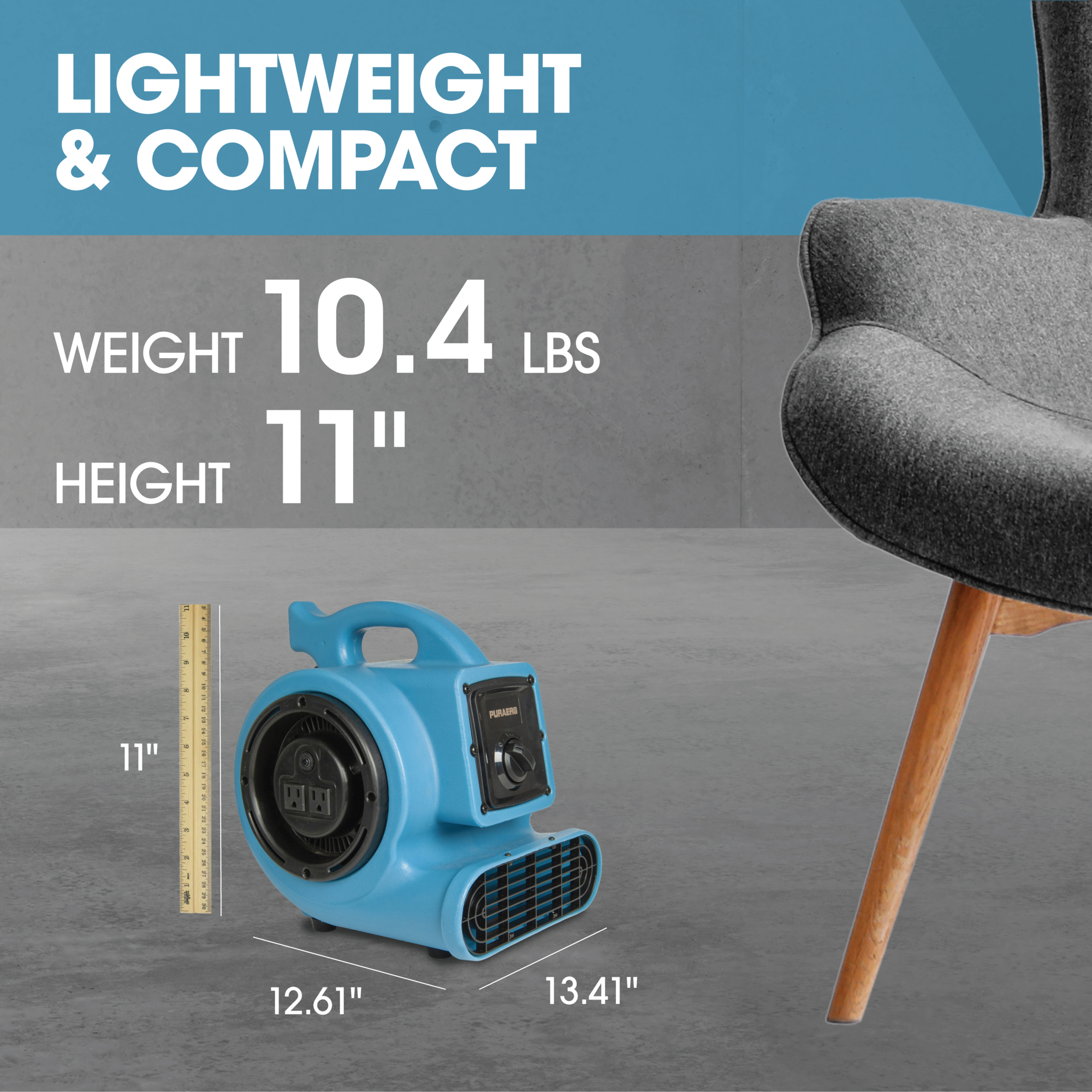 PURAERO, 1/5 HP 800 CFM MINI AIR MOVER, Air Delivery 800 cfm, Model# PA ...