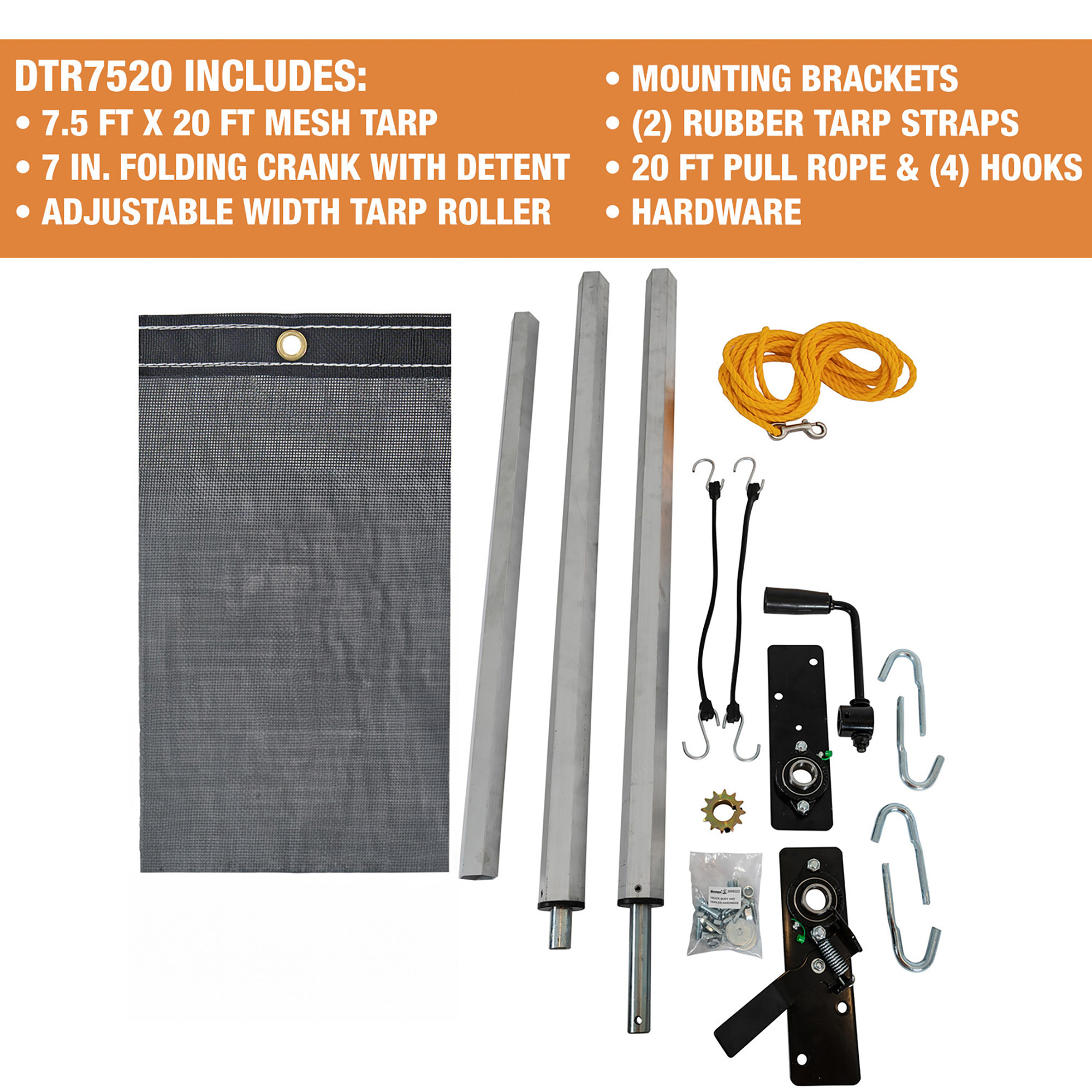 Buyers Products Dump Tarp Roller Kit, 7 1/2ft. x 20ft. Mesh Tarp, Model ...