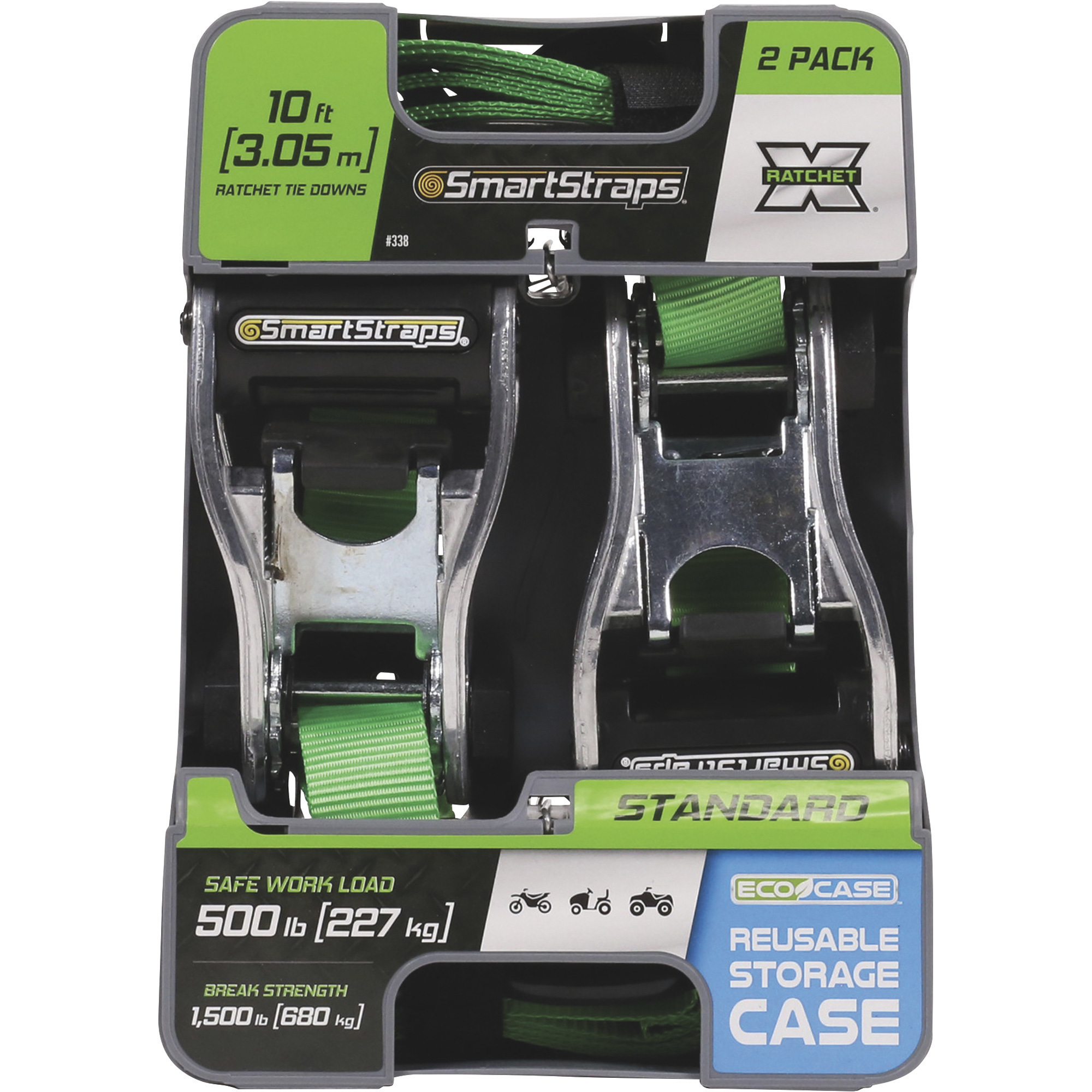 SmartStraps RatchetX Aluminum Tie-Downs — 10ft.L, 1,500-Lb. Breaking ...