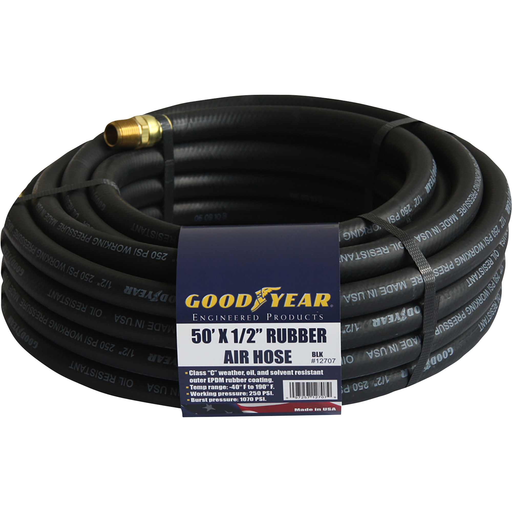 Goodyear Black Rubber Air Hose, 1/2in. x 50ft., 250 PSI, Model# 12191 ...