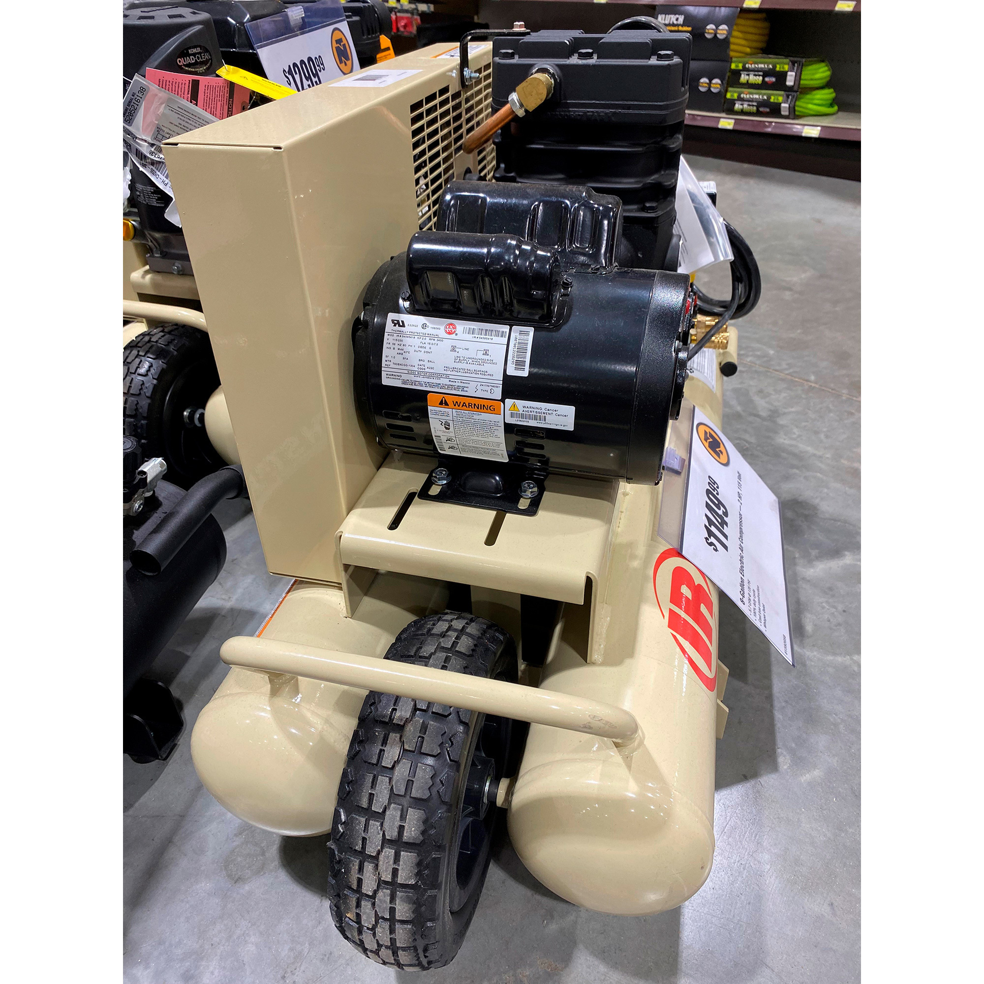 Ingersoll Rand Electric Wheelbarrow Air Compressor, 2 HP, 8 Gallon, 5.7 ...