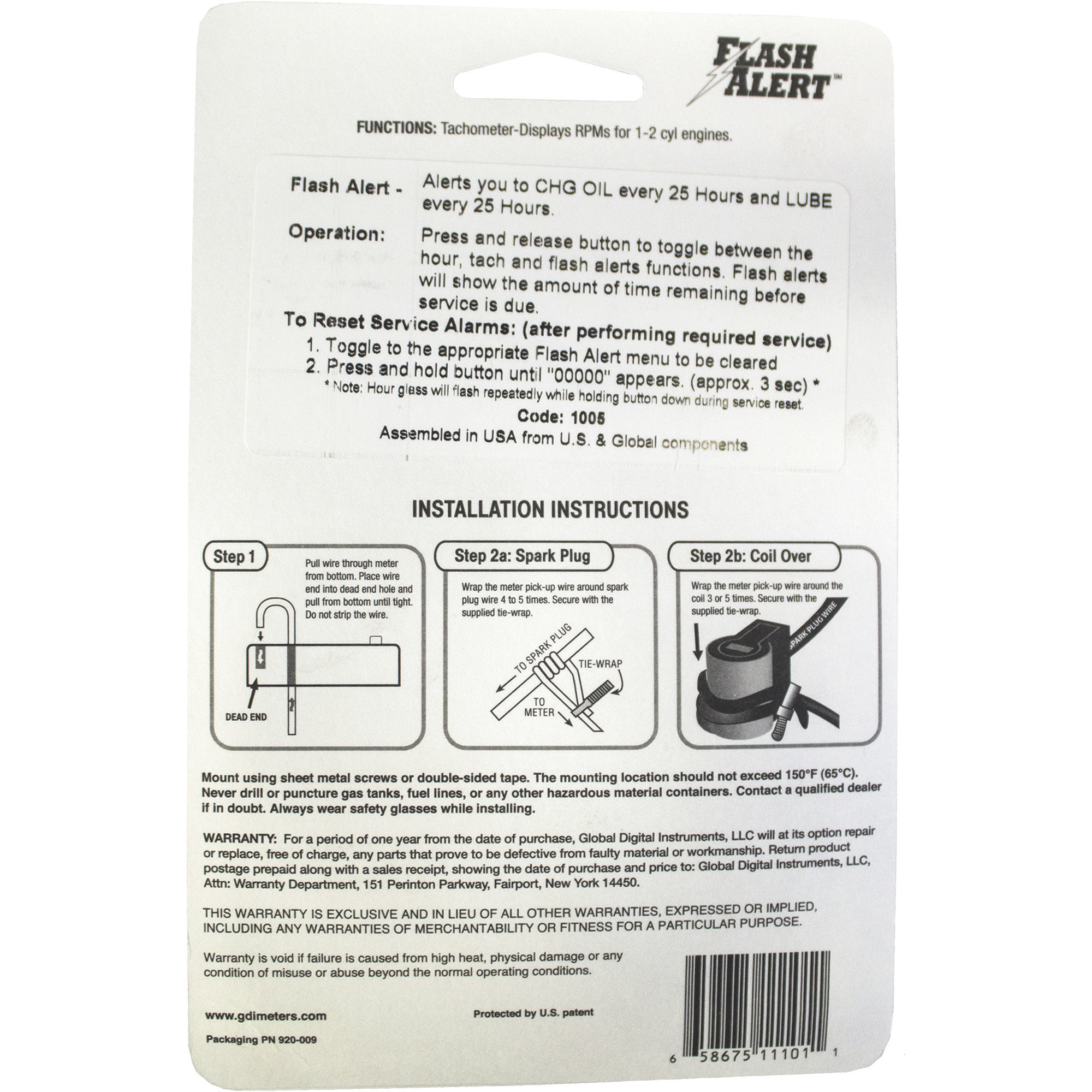 GDI Surface-Mount Hour Meter with Tachometer, Model# N111-0100-1005 ...