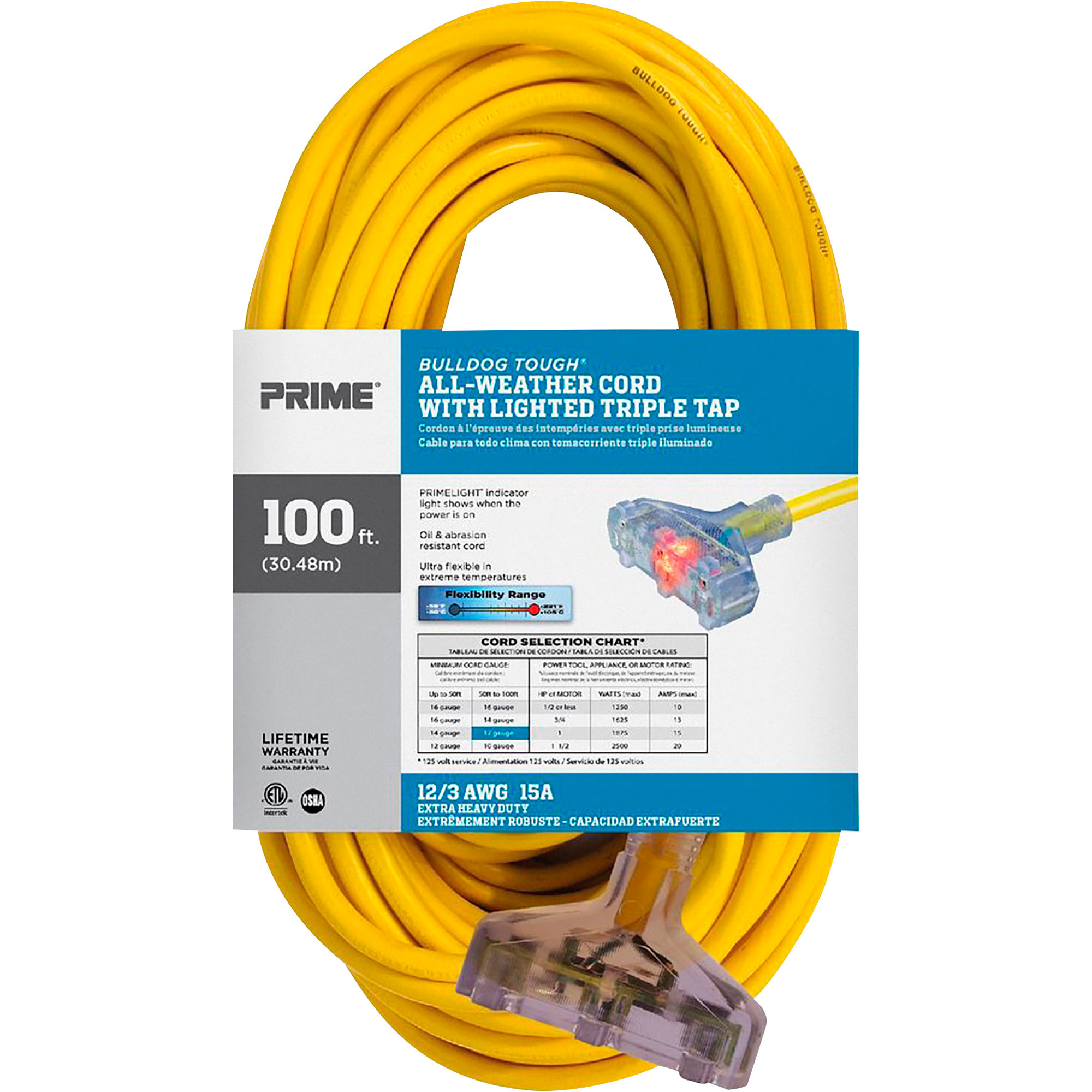 Prime Wire & Cable Bulldog Tough Outdoor Extension Cord with Triple Tap ...