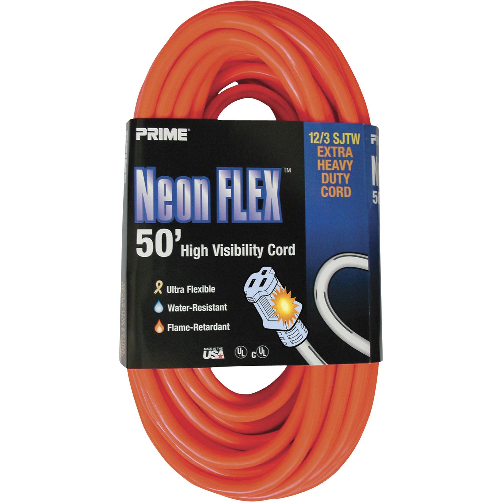 Prime Wire & Cable 12/3 Neon Power Cord — 50Ft.L, Orange, Model ...