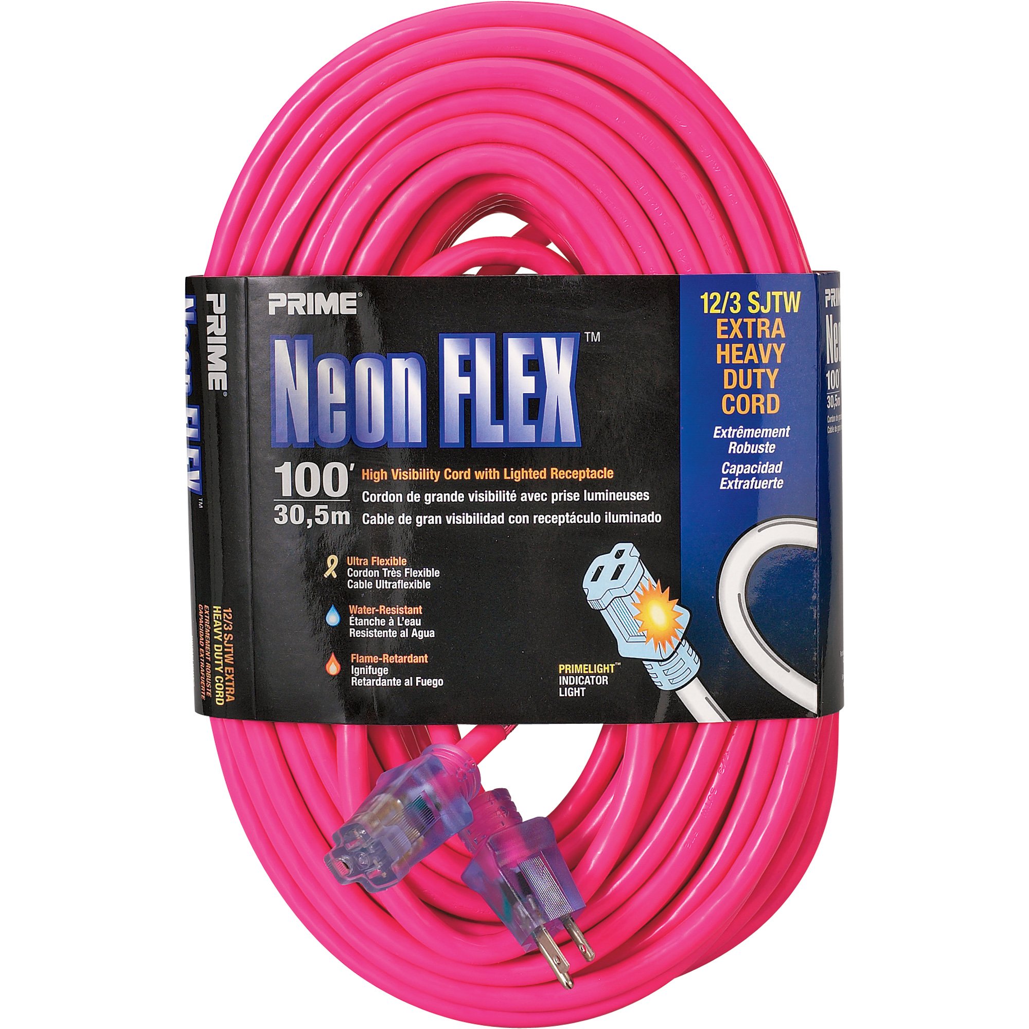 Prime Wire & Cable 100-Ft. Neon Outdoor Extension Cord — Neon Pink ...