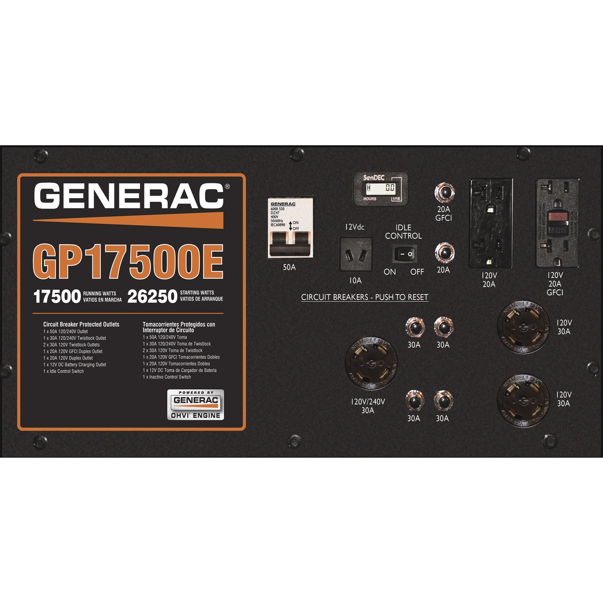 Generac GP17500 Portable Generator, 26,250 Surge Watts, 17,500 Rated ...