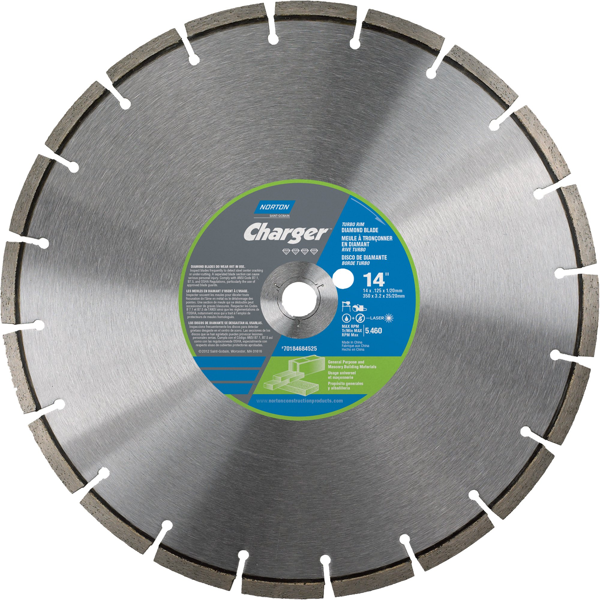 Norton Clipper Charger Wet Cutting Blade — 14in. Dia, Diamond ...