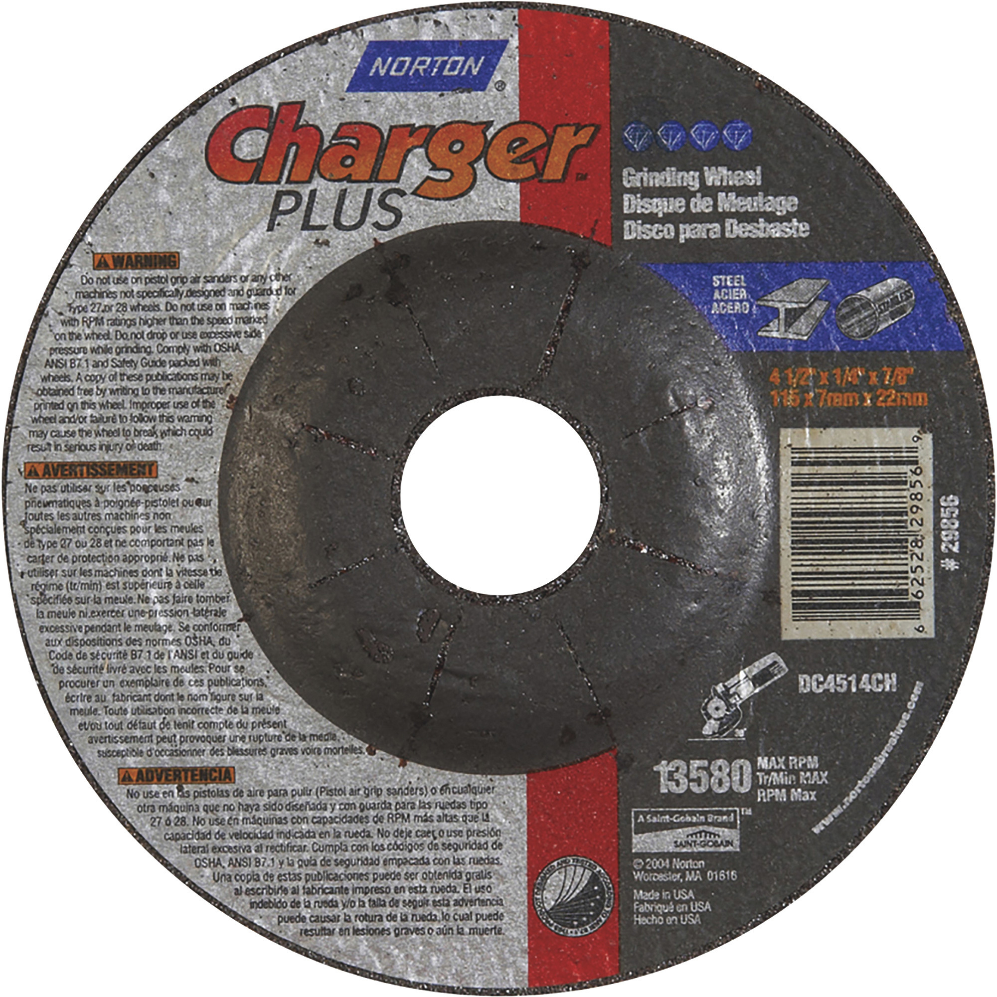 Norton BlueFire Type 27 Depressed Center Wheel, 4 1/2in. x 1/4in. x 7 ...
