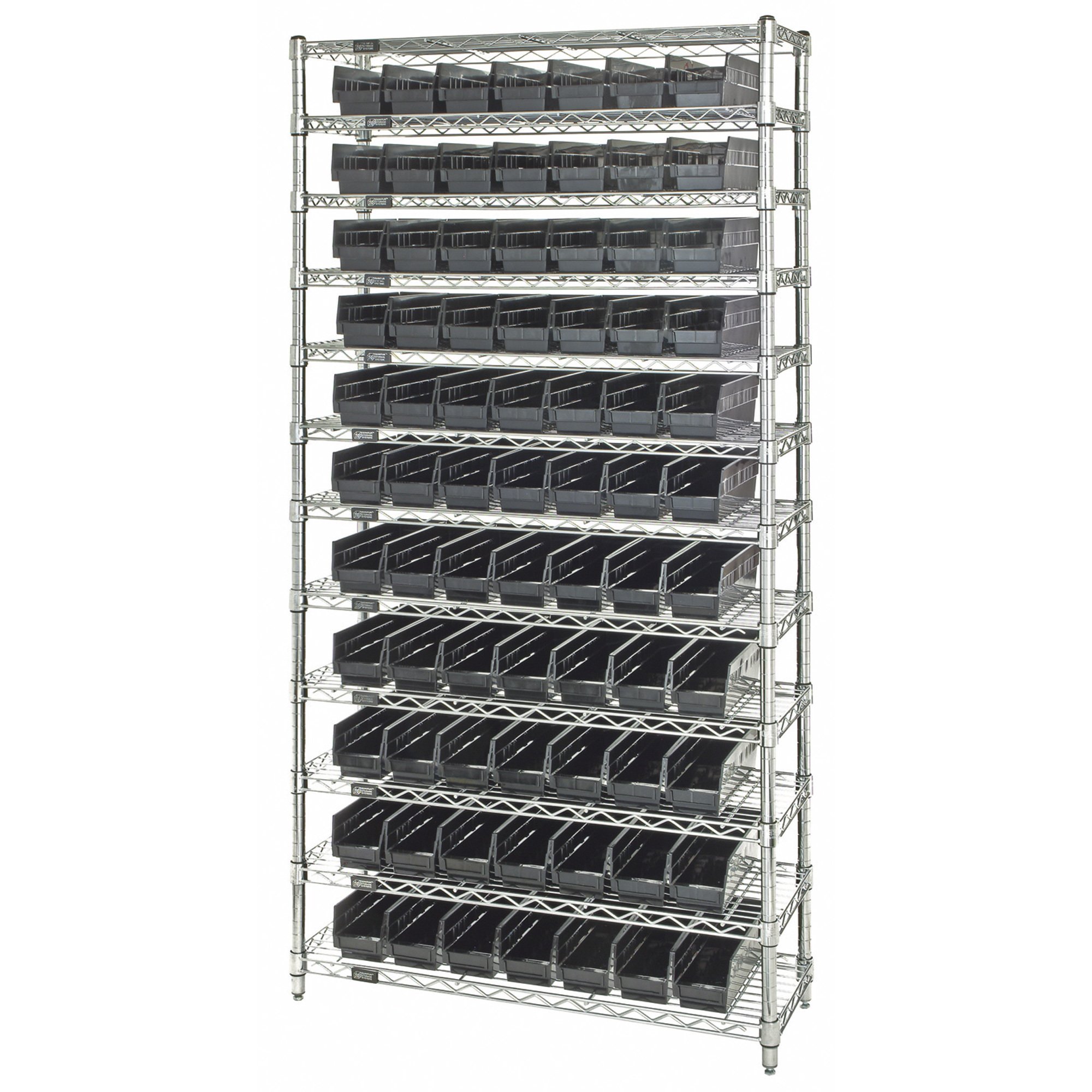 Quantum Storage 77-Bin Chrome Wire Shelf Bin System — 36in.W x 12in.D x ...
