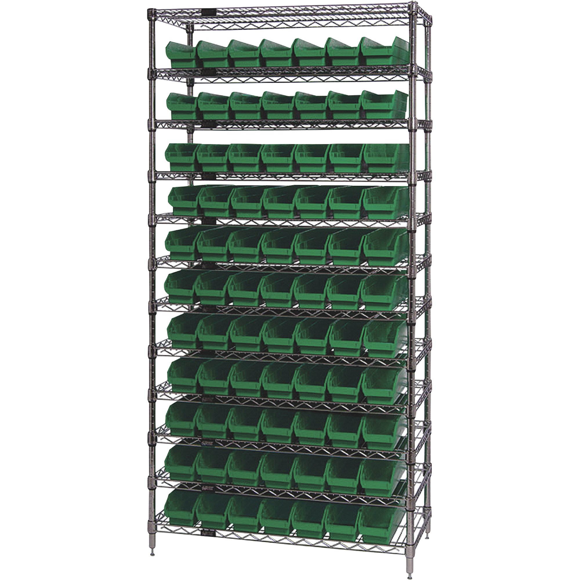 Quantum Storage 77-Bin Chrome Wire Shelf Bin System — 36in.W x 12in.D x ...