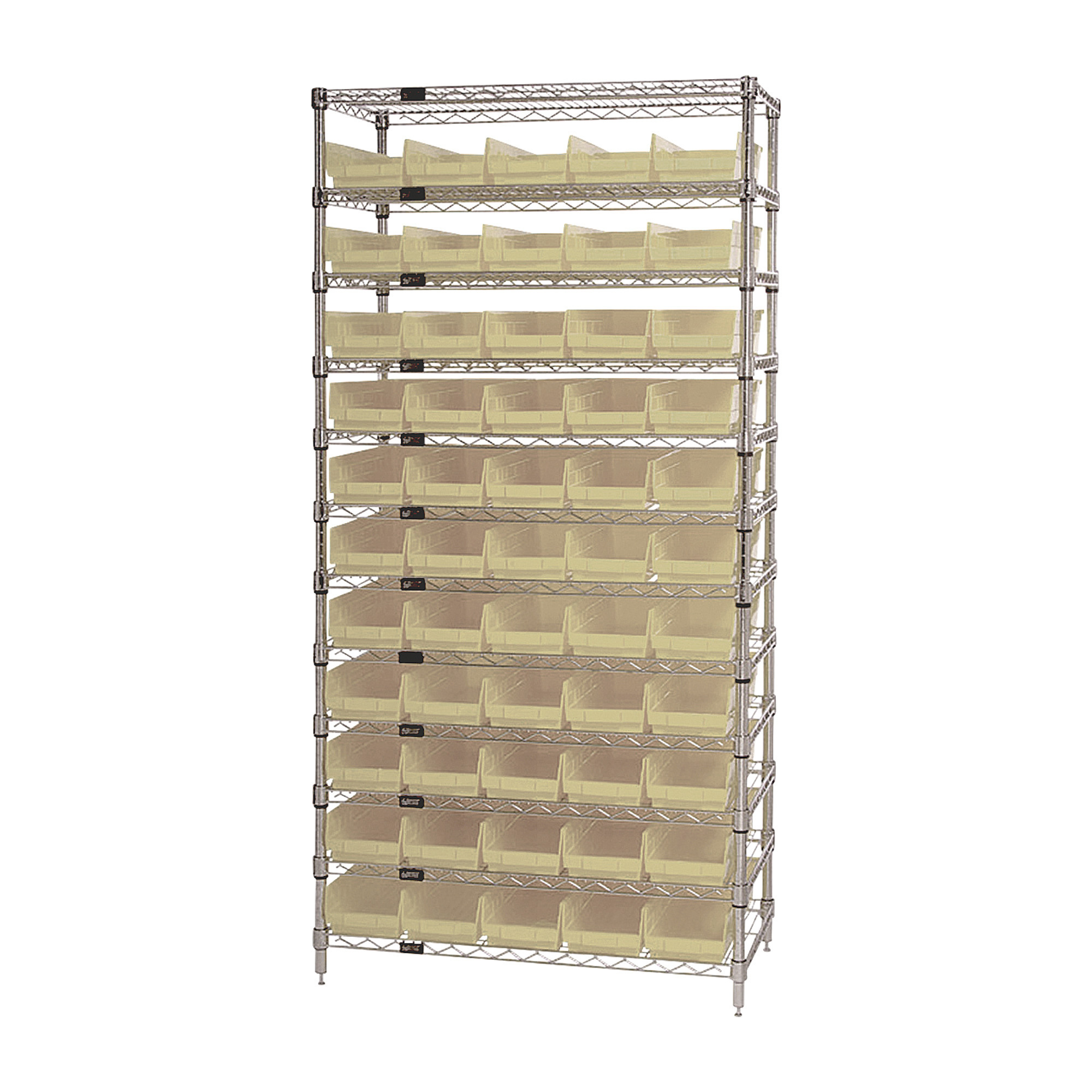 Quantum Storage Single Side Wire Chrome Shelving Unit with 77 Bins ...