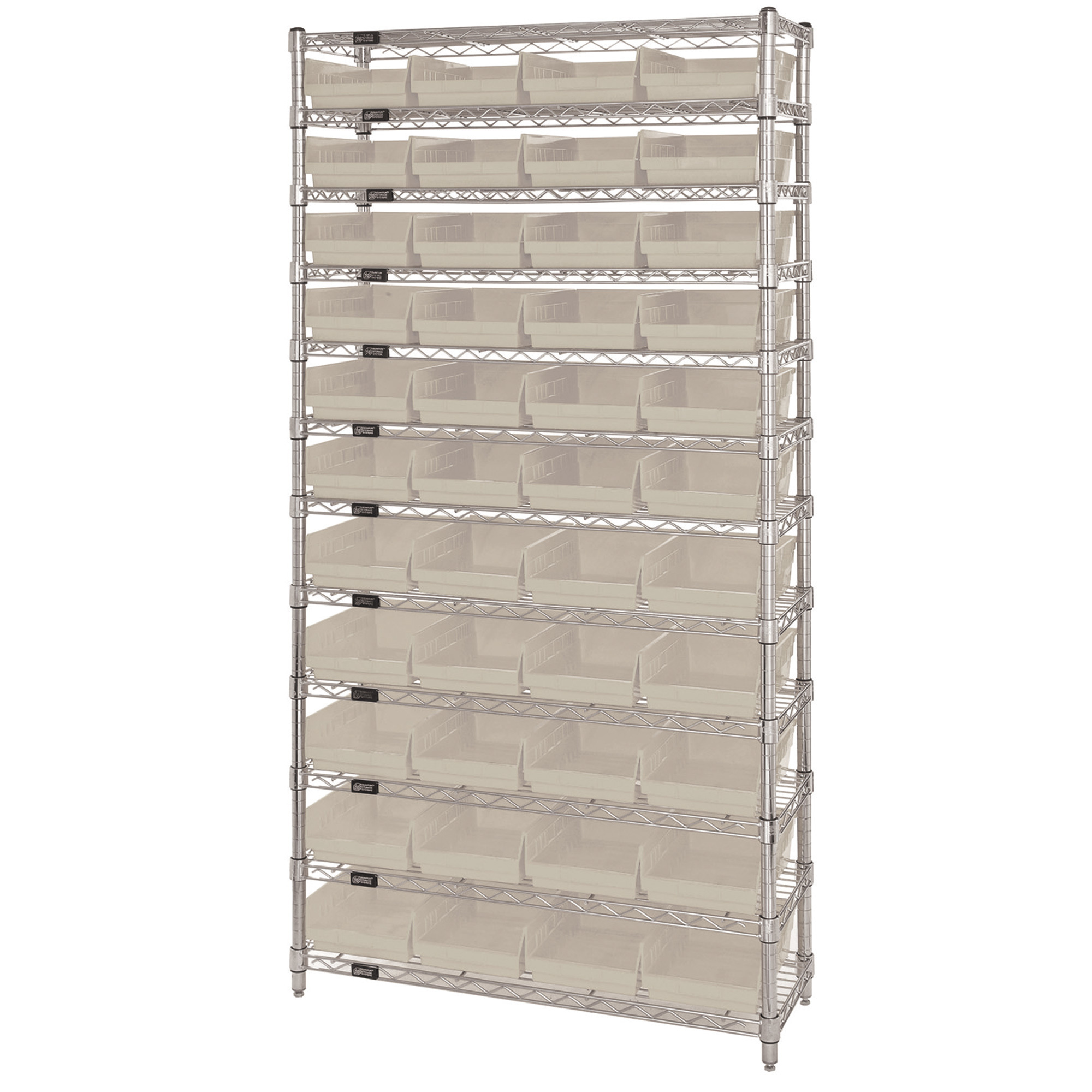 Quantum Storage Single Side Wire Chrome Shelving Unit with 44 Bins, 36in.W x 12in.D x 74in.H ...
