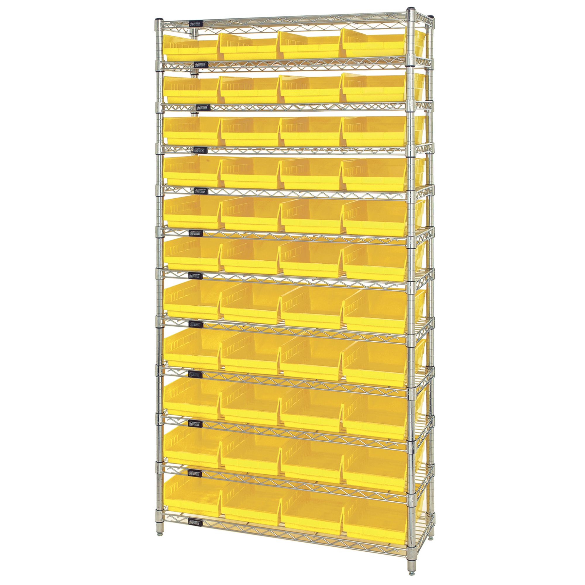 Quantum Storage Single Side Wire Chrome Shelving Unit with 44 Bins, 36in.W x 12in.D x 74in.H ...