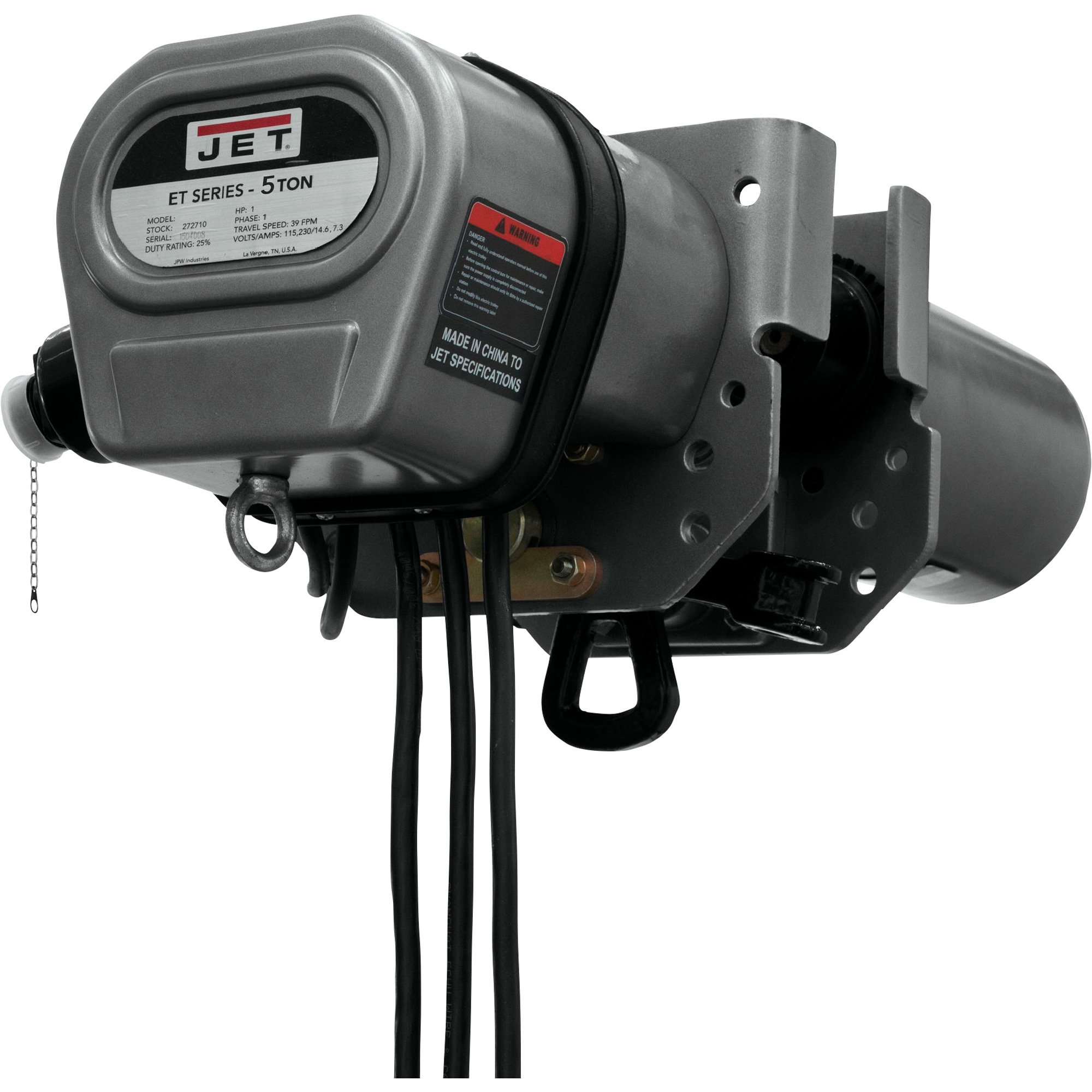 JET 115/230V Electric Trolley — 1-Ton Capacity, 1 Phase, Prewired 115V ...