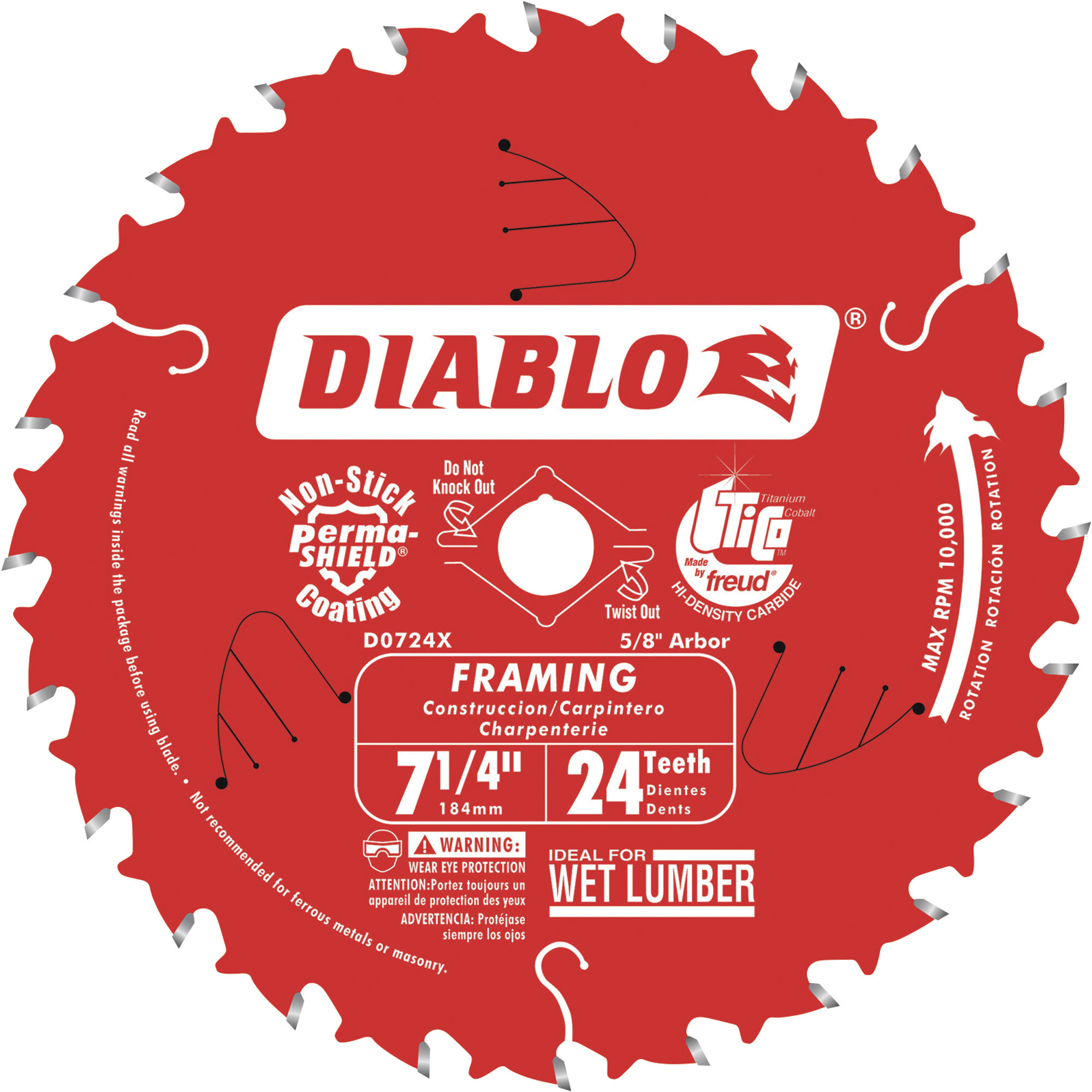 Freud Diablo Framing Saw Blade, 7 1/4in. x 24 Tooth, Model# D0724X ...