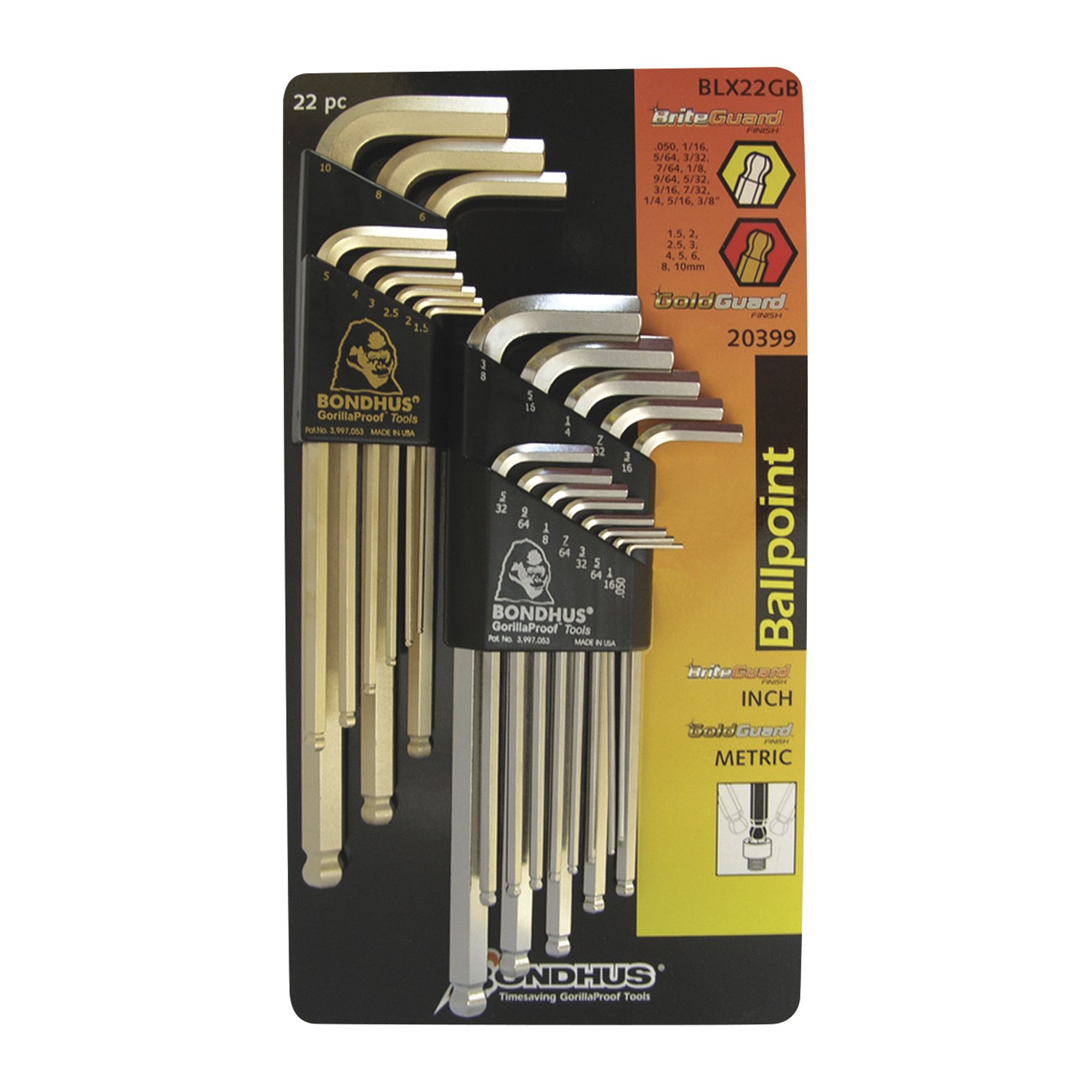 Bondhus Ball End L-Wrenches — 22-Pc. Set, Model# BLX22GB | Northern Tool