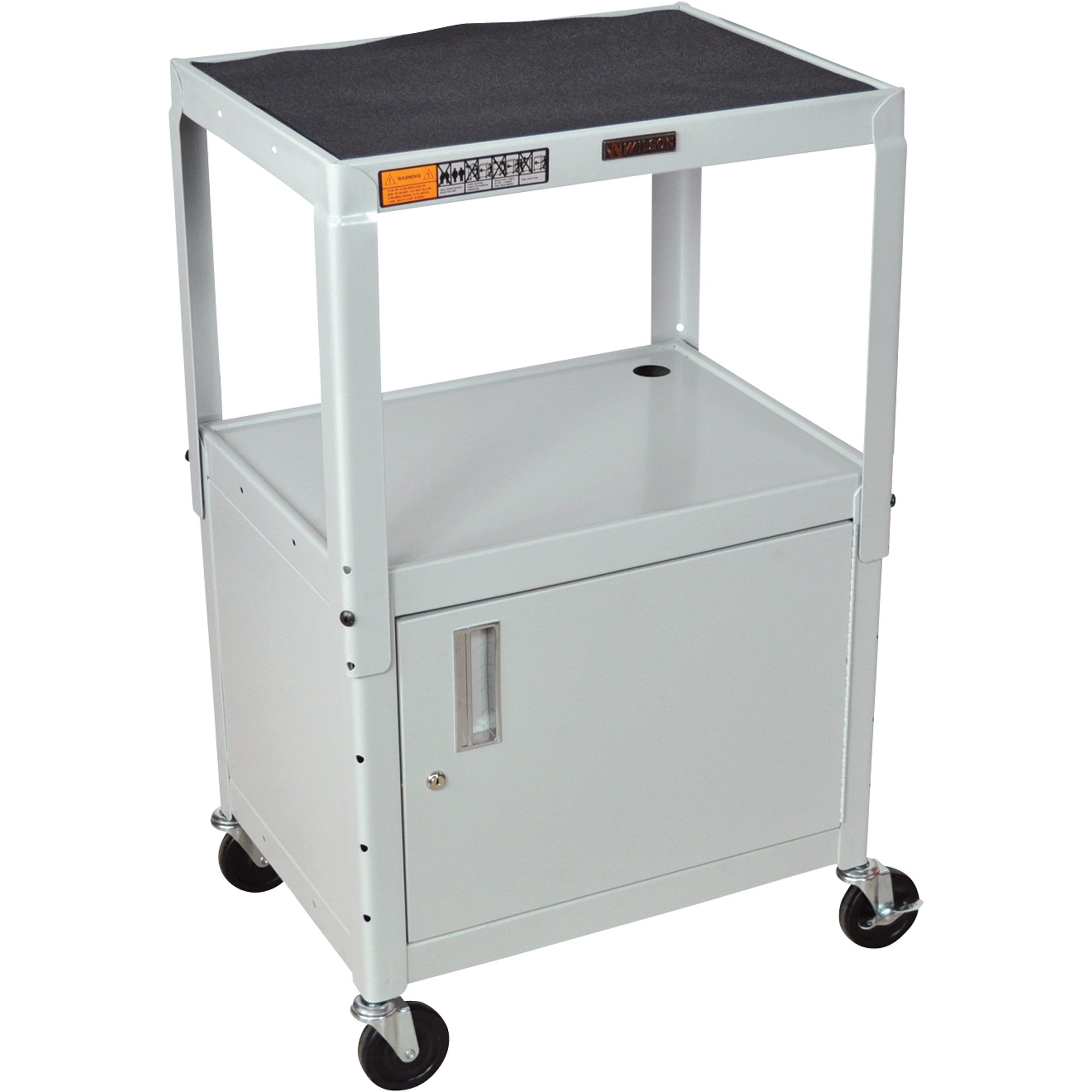 Luxor Utility Cart with Locking Cabinet — 3-Shelf, Light Gray, 400-Lb ...