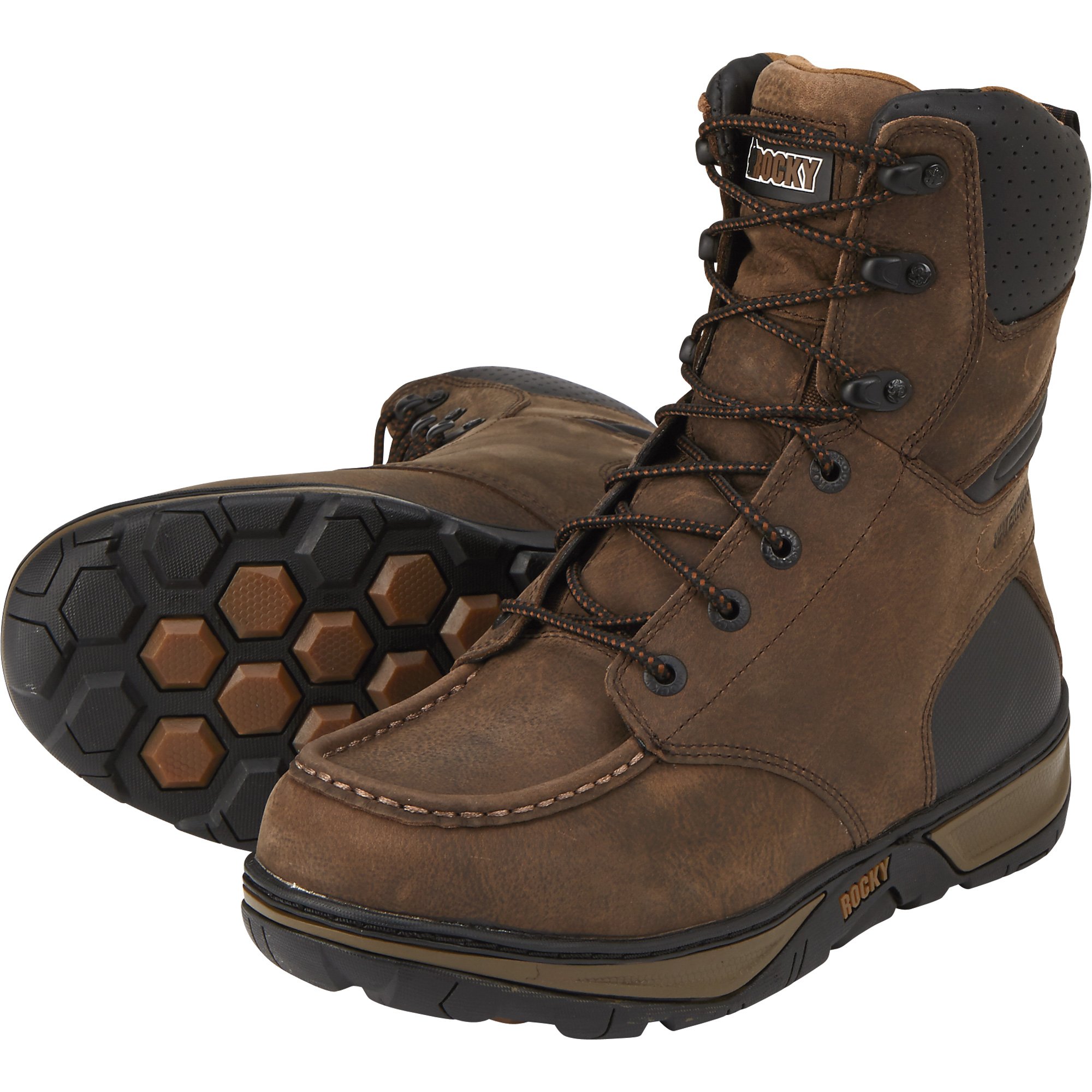 Rocky Forge 8in. Waterproof Moc Toe Work Boots — Brown, Size 9 1/2 ...