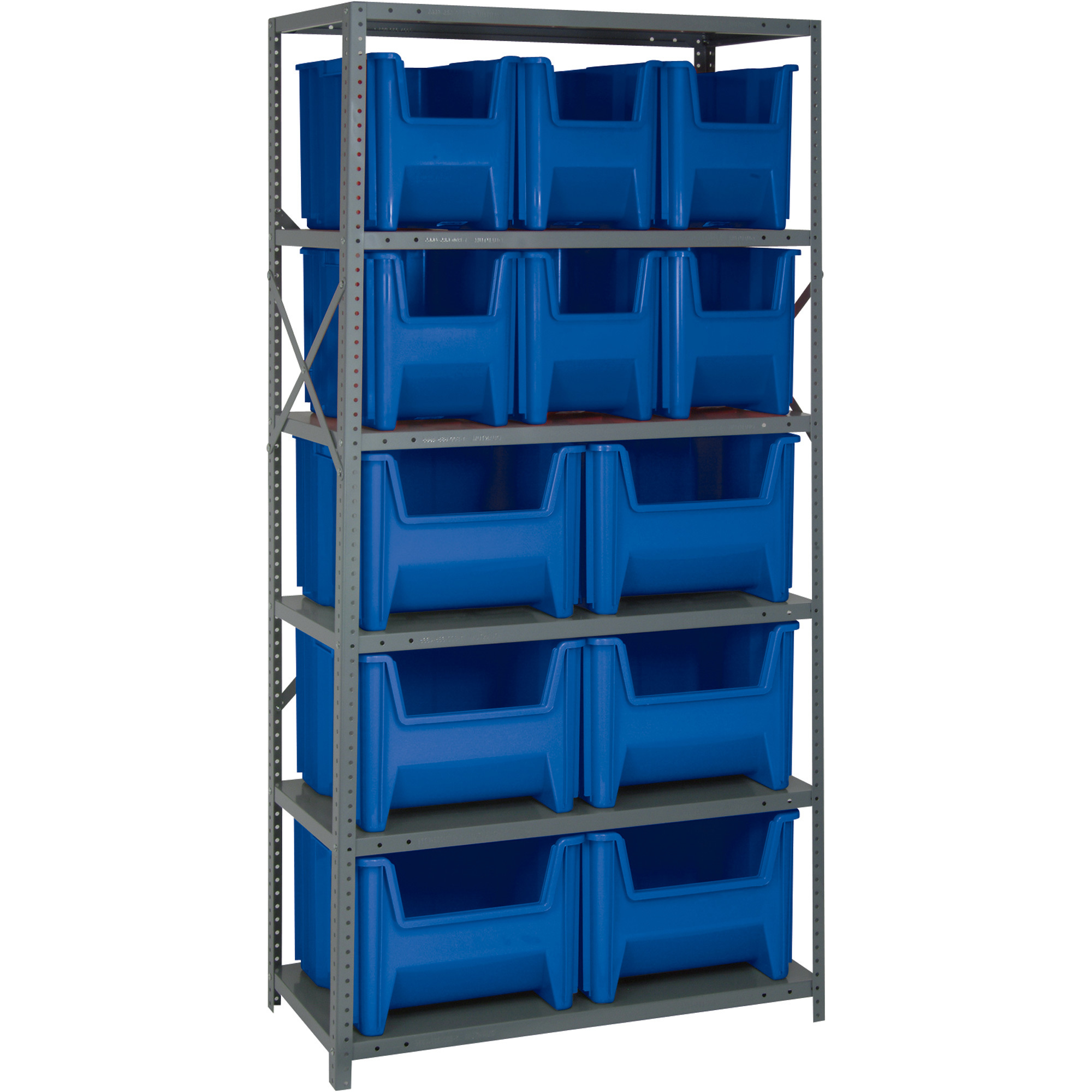 Quantum Storage Metal Shelving Unit with 12 Assorted Giant Hopper Bins ...