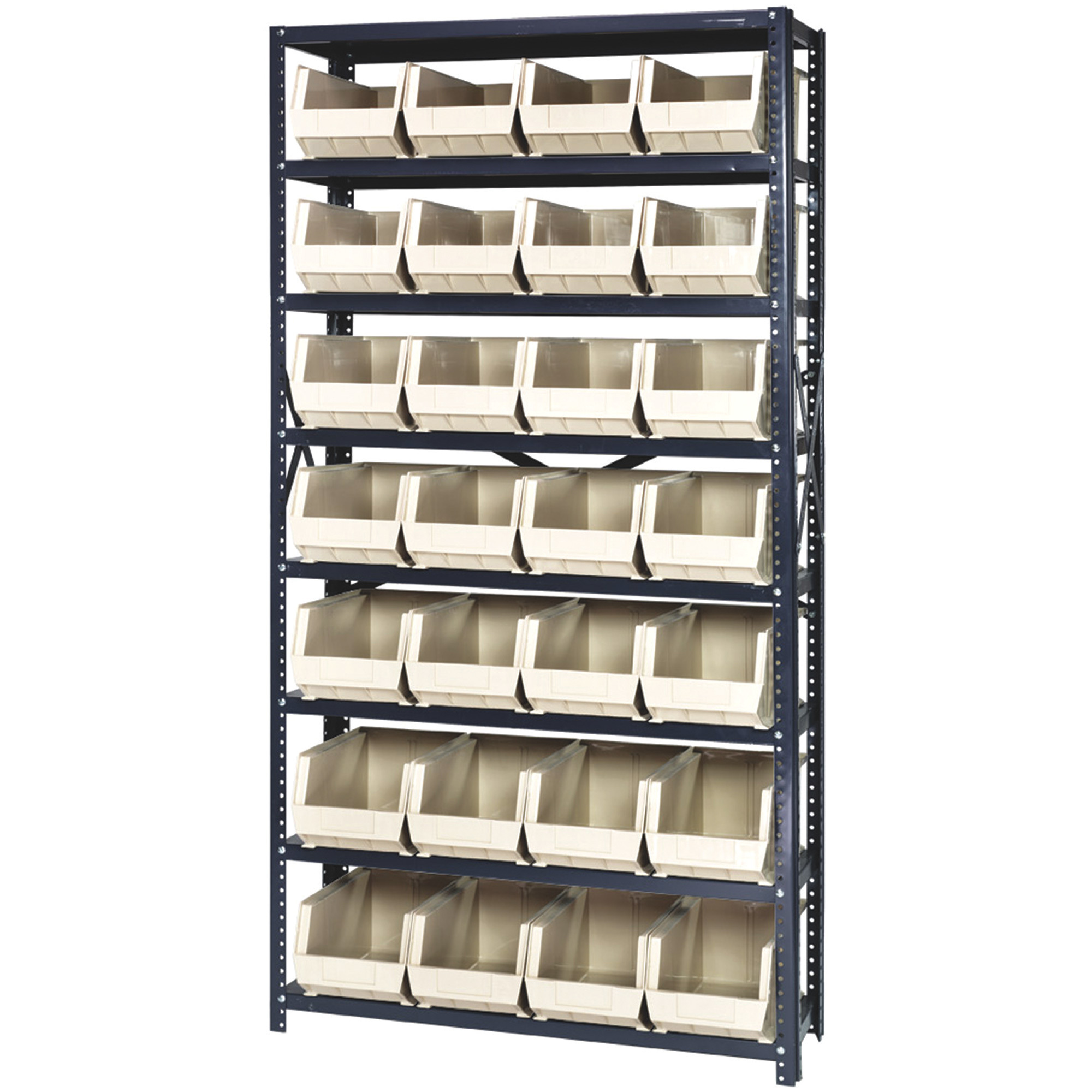 Quantum Storage Single Side Metal Shelving Unit with 28 Bins, 12in. x ...