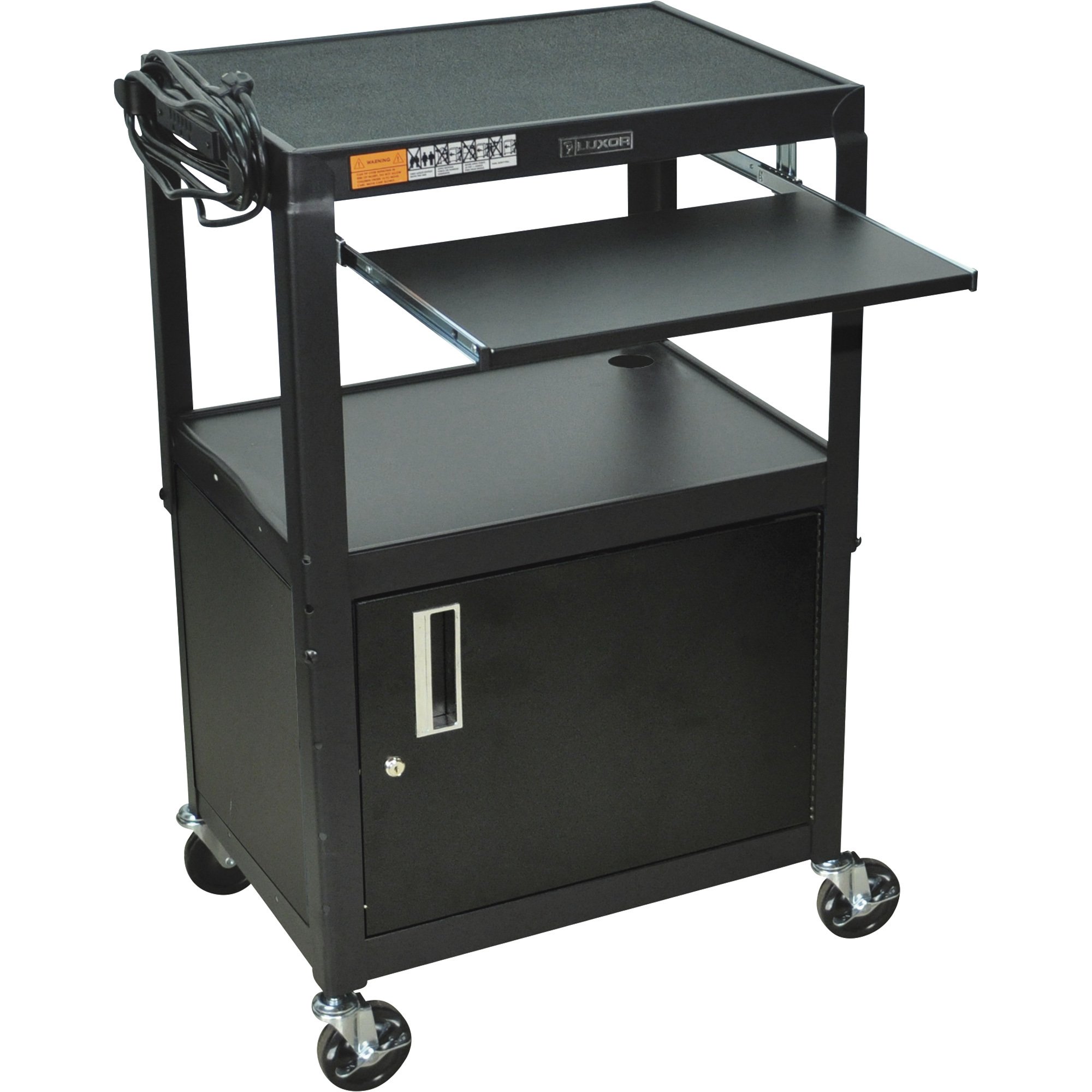Luxor Adjustable Height Steel Cart with Locking Cabinet — 400-Lb ...