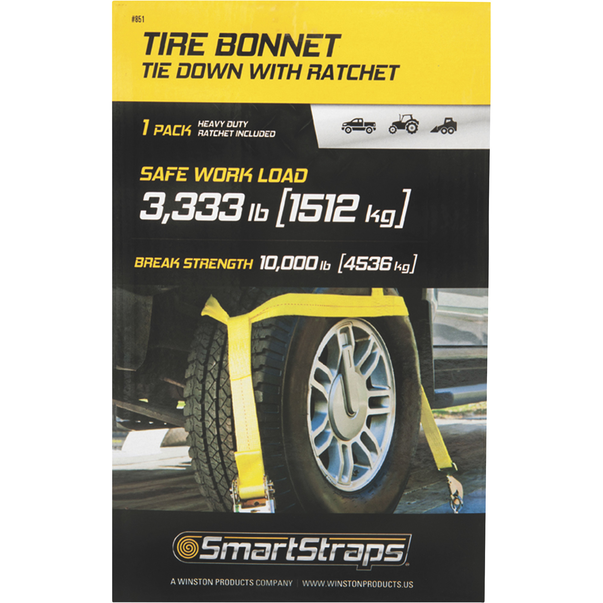 SmartStraps Car Tire Tie-Down, 10,000-Lb. Capacity, Fits 14in./15in. Tires, Model# 851 ...