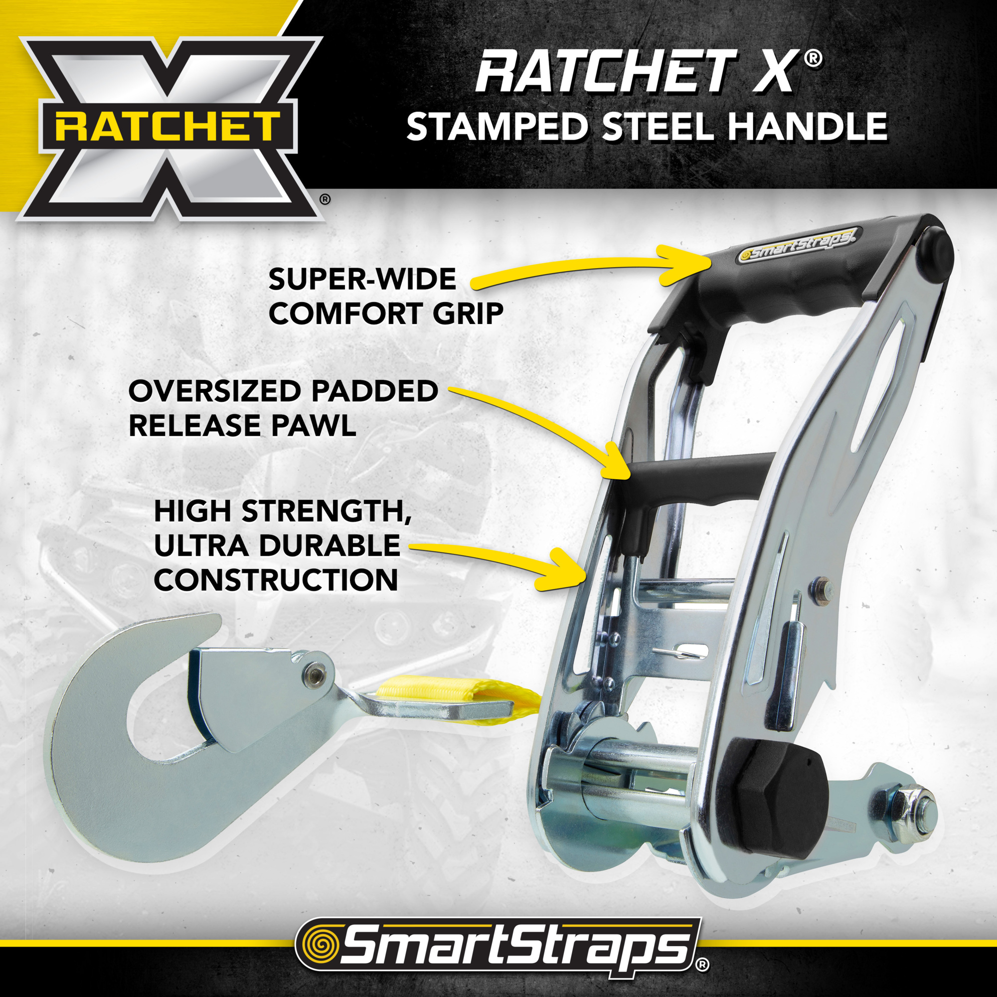 SmartStraps Commercial-Grade RatchetX Tie-Down with Snap Hooks, 8ft.L ...