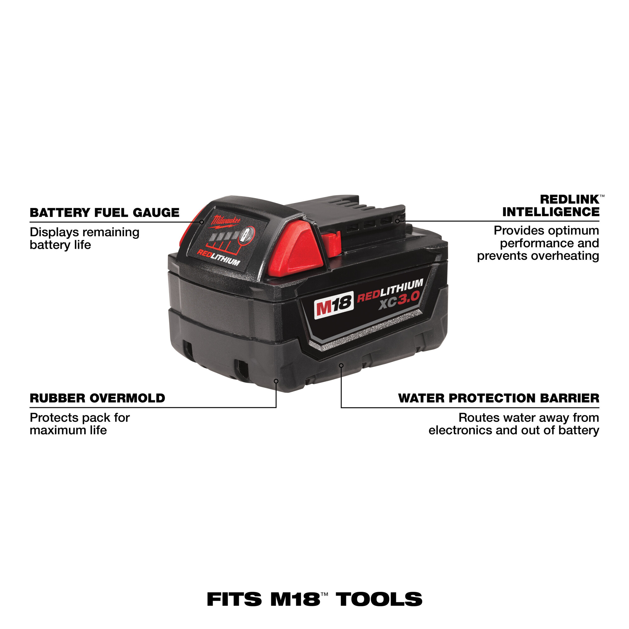 Milwaukee M18 REDLITHIUM XC Battery, 3.0Ah, Model# 48-11-1828 ...