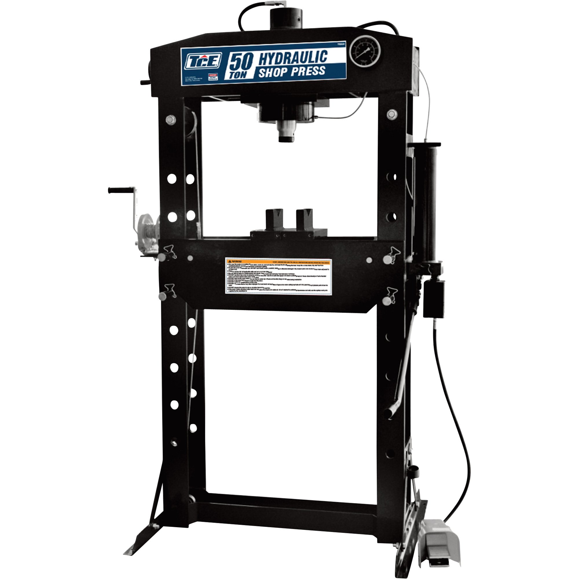 TCE 50-Ton Pneumatic Shop Press with Gauge, Winch and Foot Pedal ...