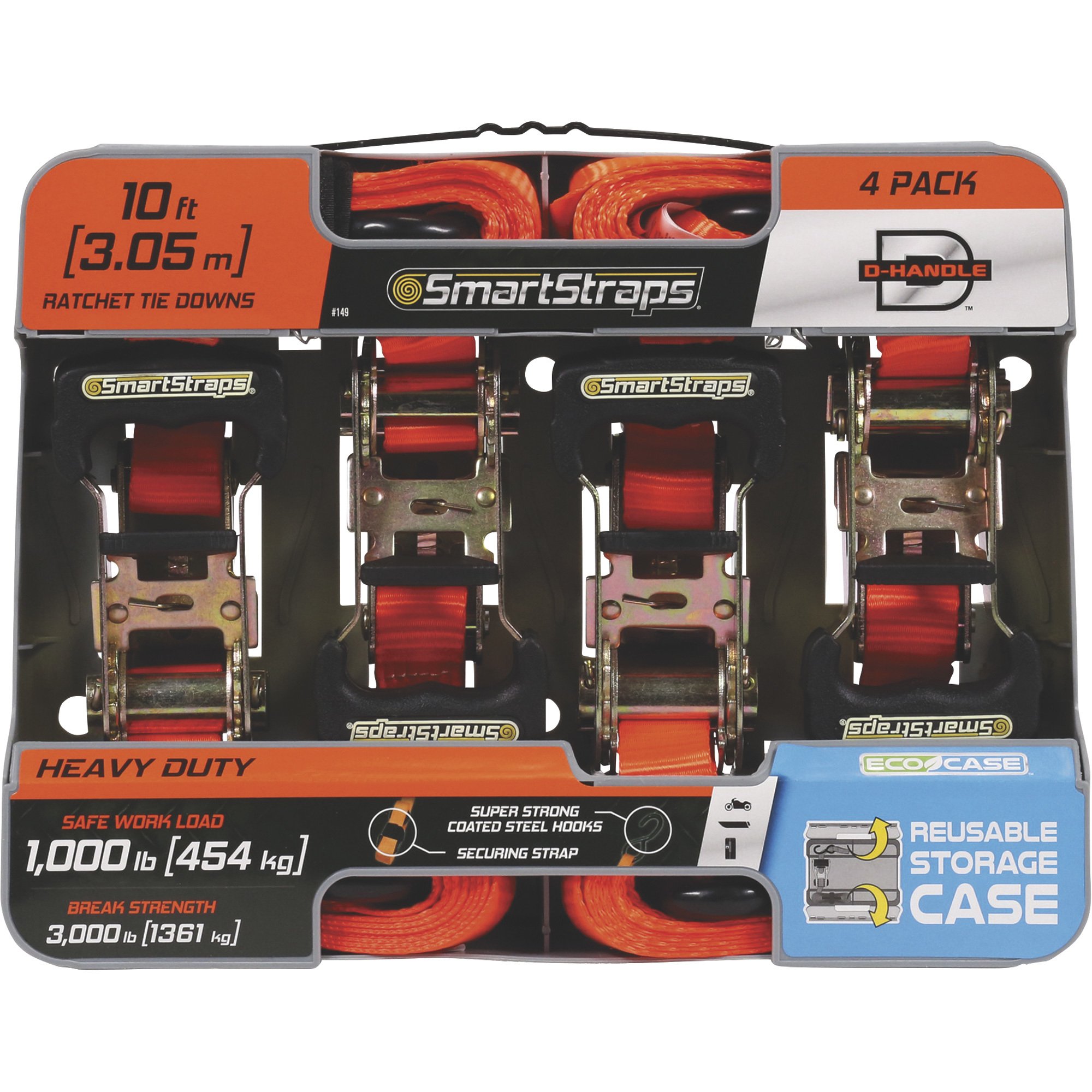 SmartStraps Ratchet Tie-Downs — 1in. x 10ft. Each, 4 Pack, 3,000-Lb ...