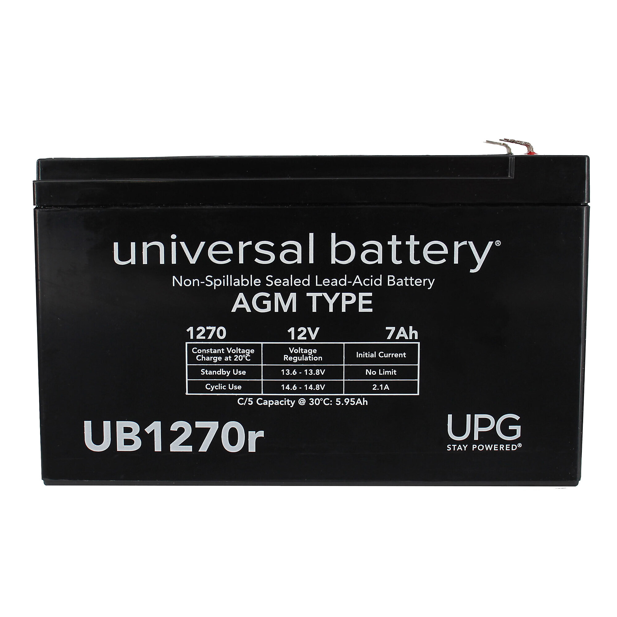 UPG Sealed Lead-Acid Battery, AGM-type, 12V, 7 Ah, Model# UB1270 ...