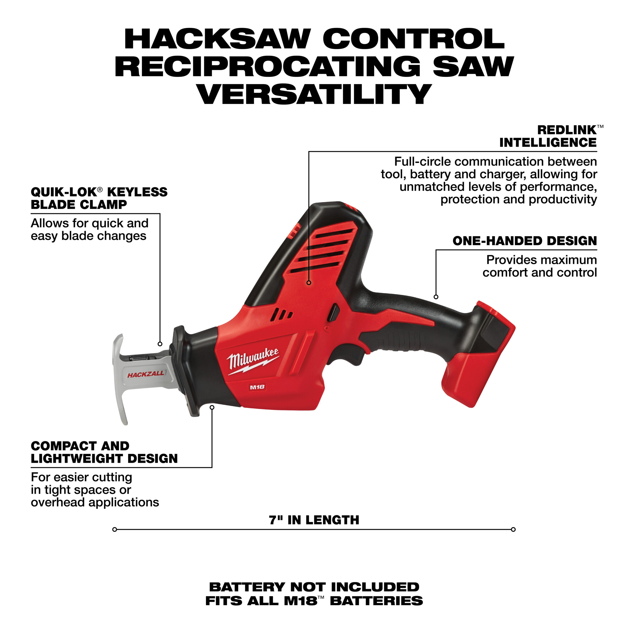 Milwaukee M18 18V Cordless HACKZALL Reciprocating Saw, Tool Only, Model ...