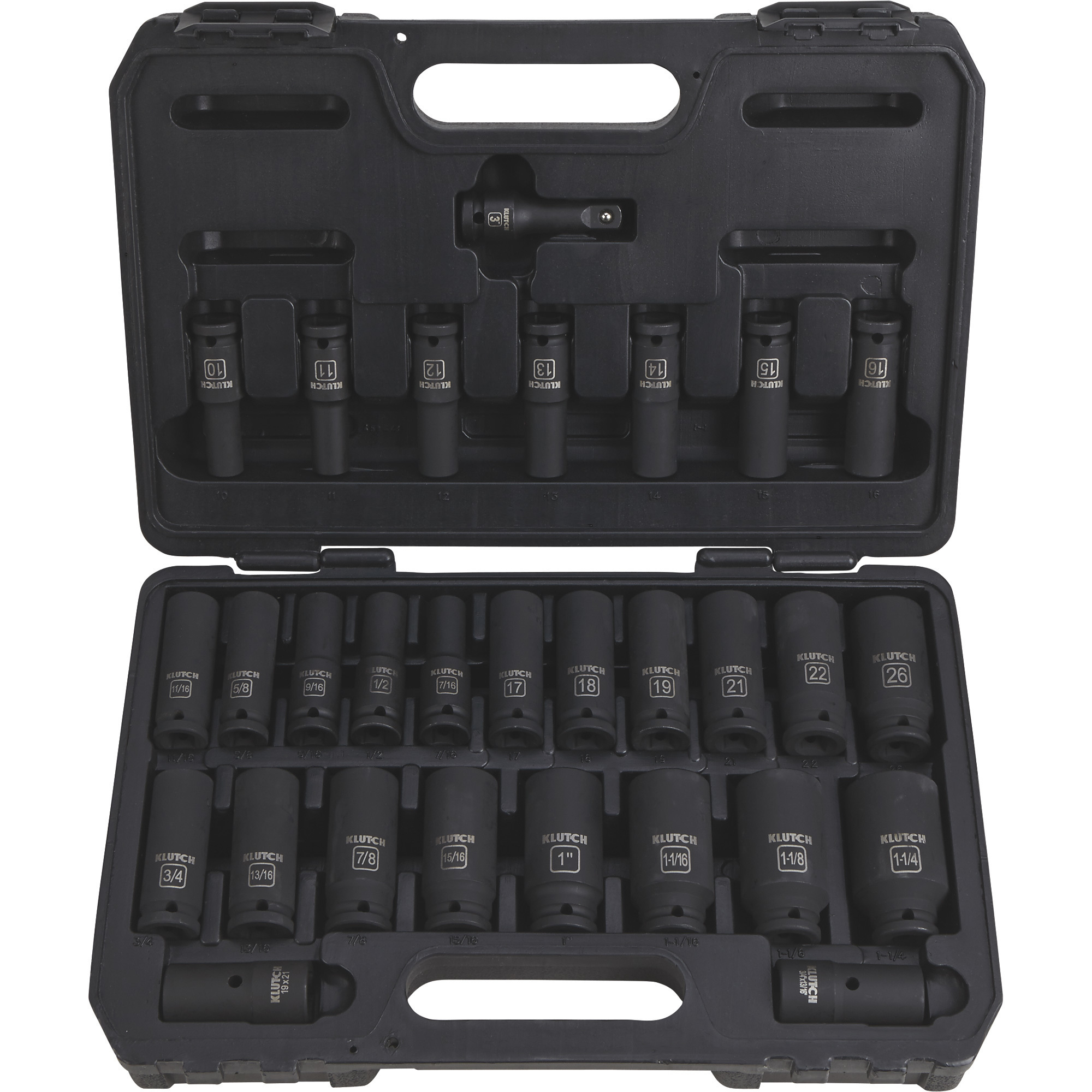 Klutch Chrome Moly 1/2in.-Drive Deep Impact Socket Set, 29-Pc., SAE/Metric | Northern Tool